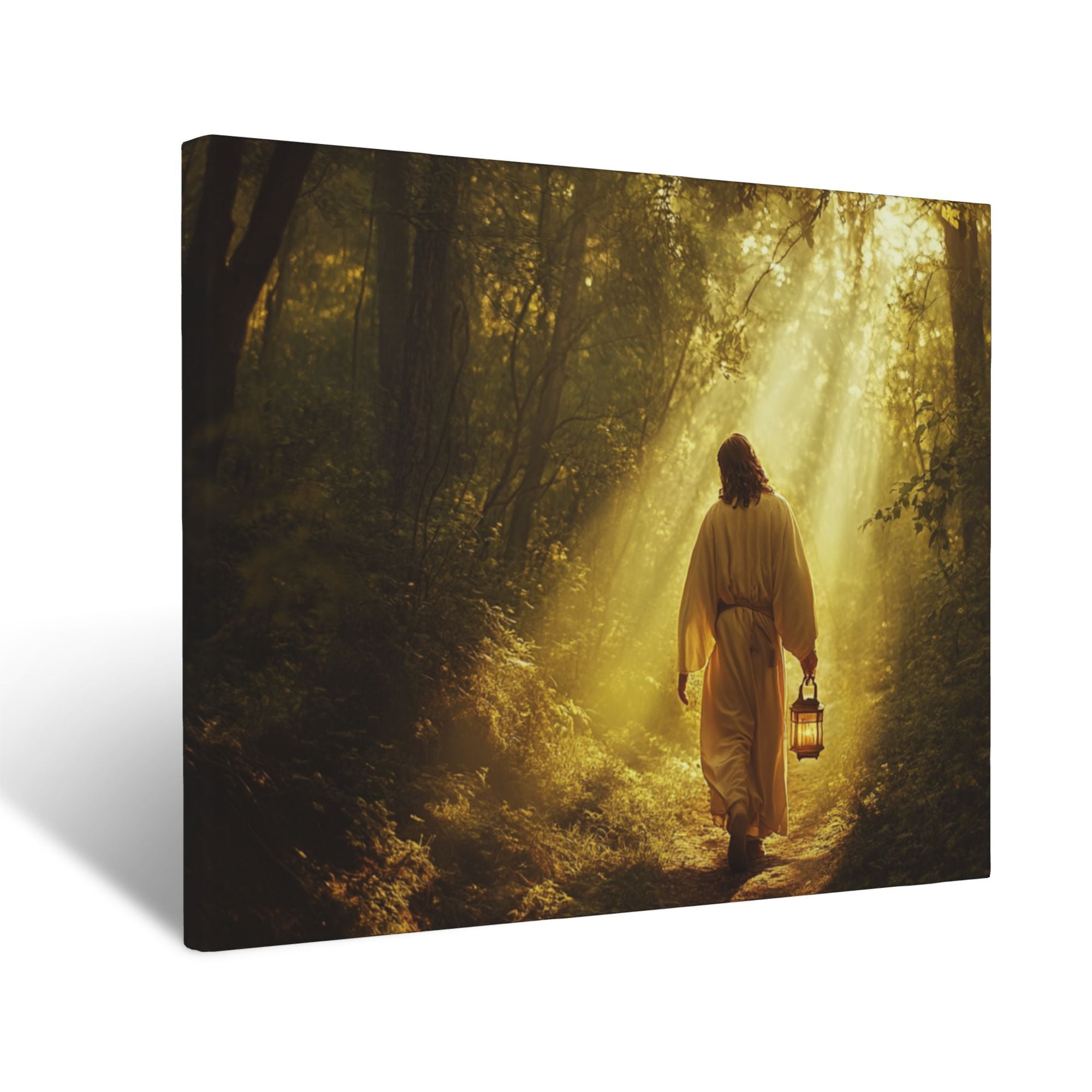 CozyNet Jesus Glowing In A Serene Forest, Walking With A Lantern Under ...