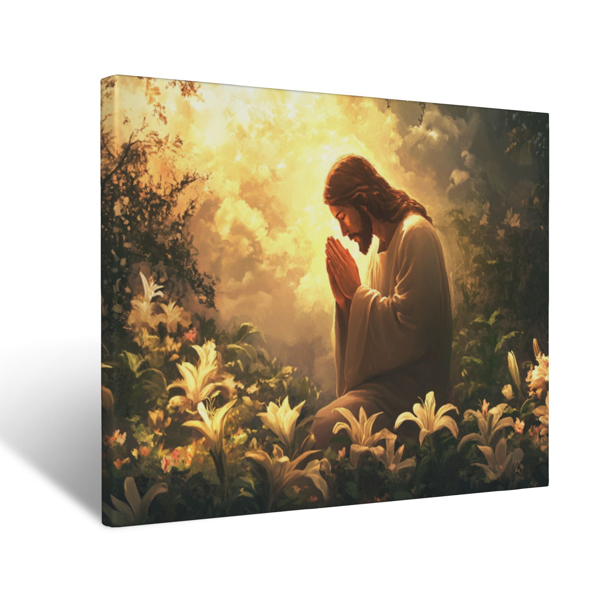 CozyNet Jesus Glowing In Prayer In A Peaceful Garden, Surrounded By ...