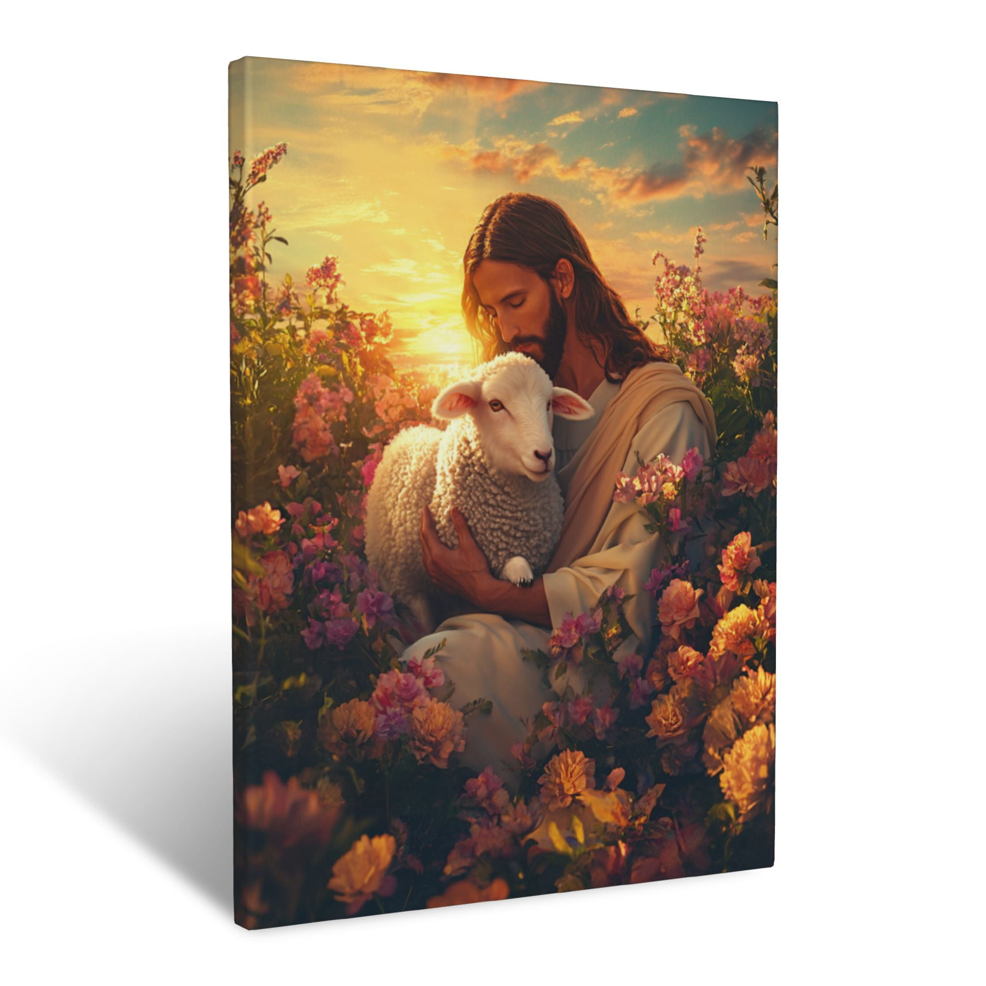 CozyNet Jesus Holding A Radiant Lamb Surrounded By Blooming Flowers ...