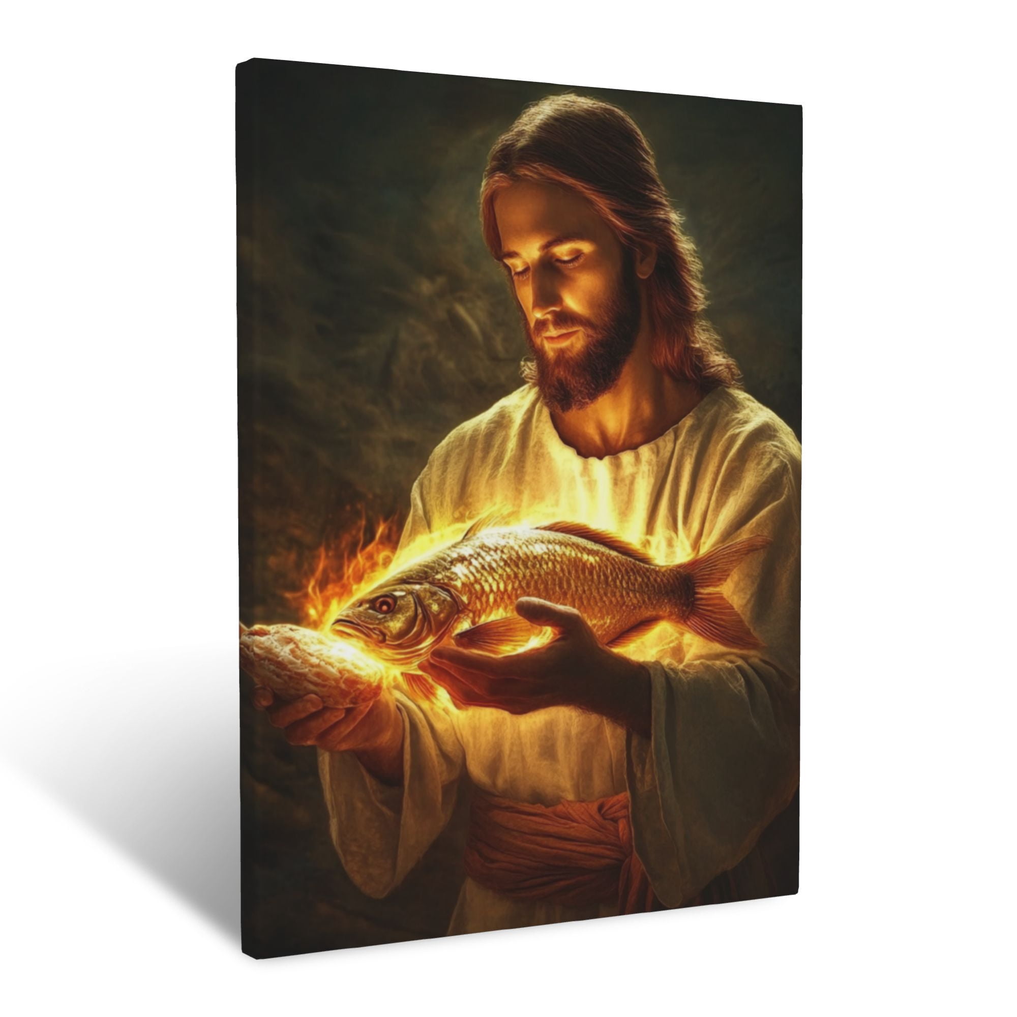 CozyNet Jesus Holding A Glowing Fish And Bread Miraculous Abundance ...