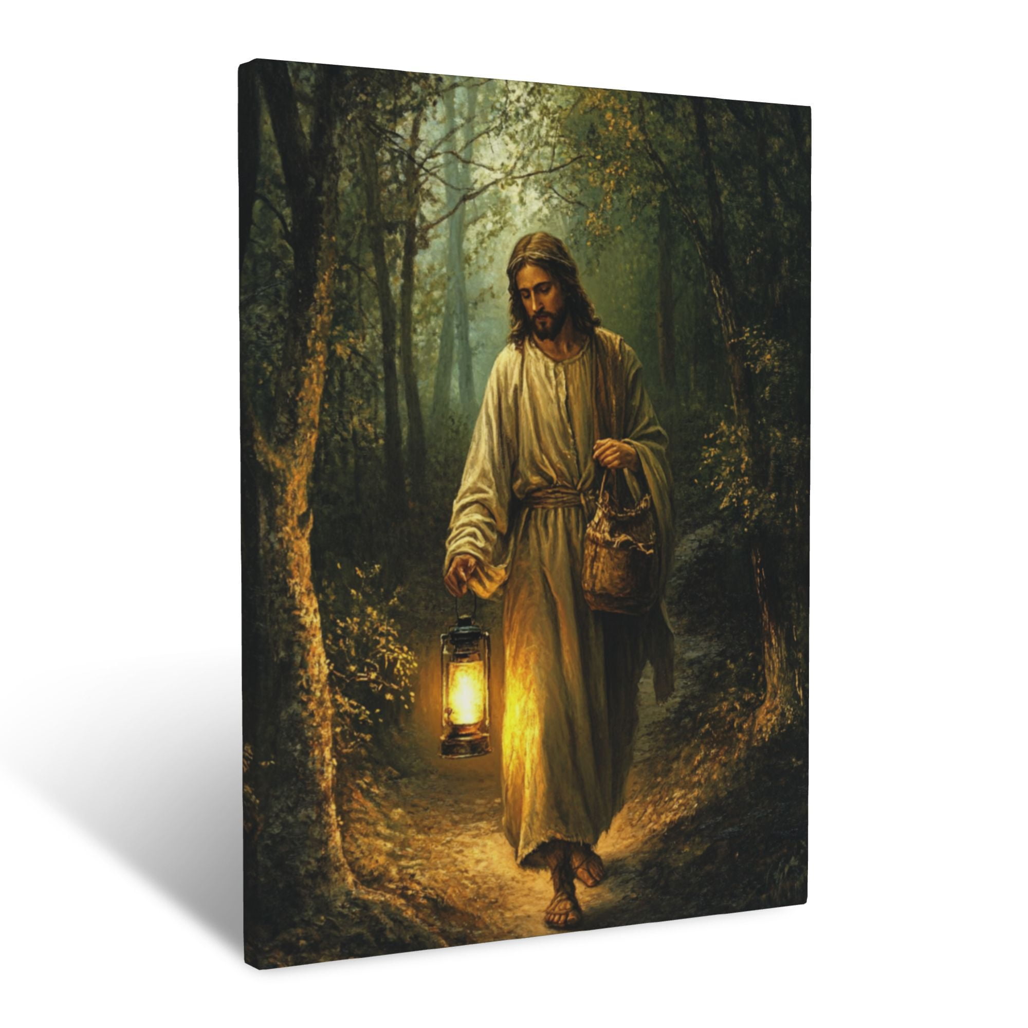 CozyNet Jesus Holding A Lantern, Walking Through A Dark Forest, Softly ...