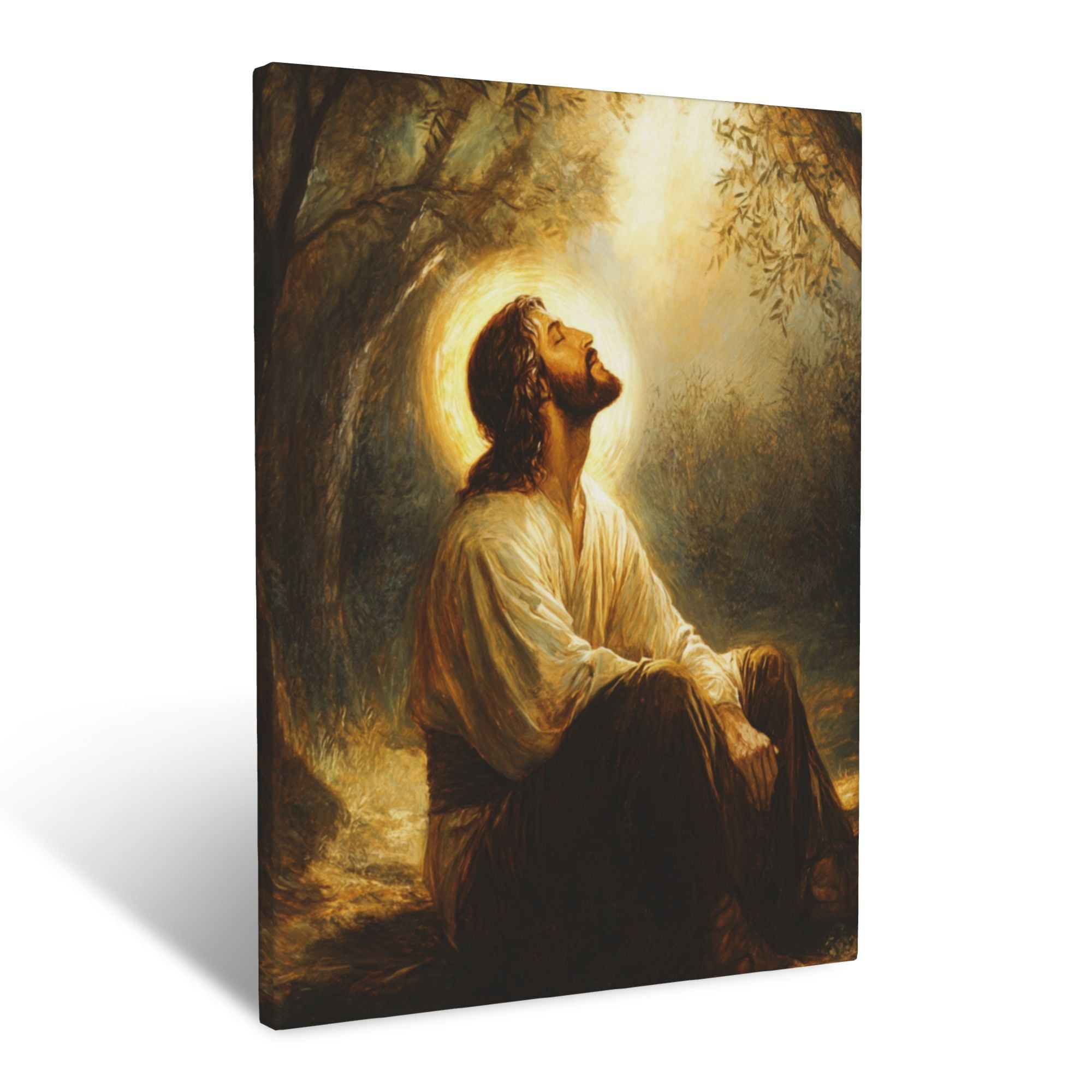 CozyNet Jesus Praying Under Olive Trees In Gethsemane With A Glowing ...