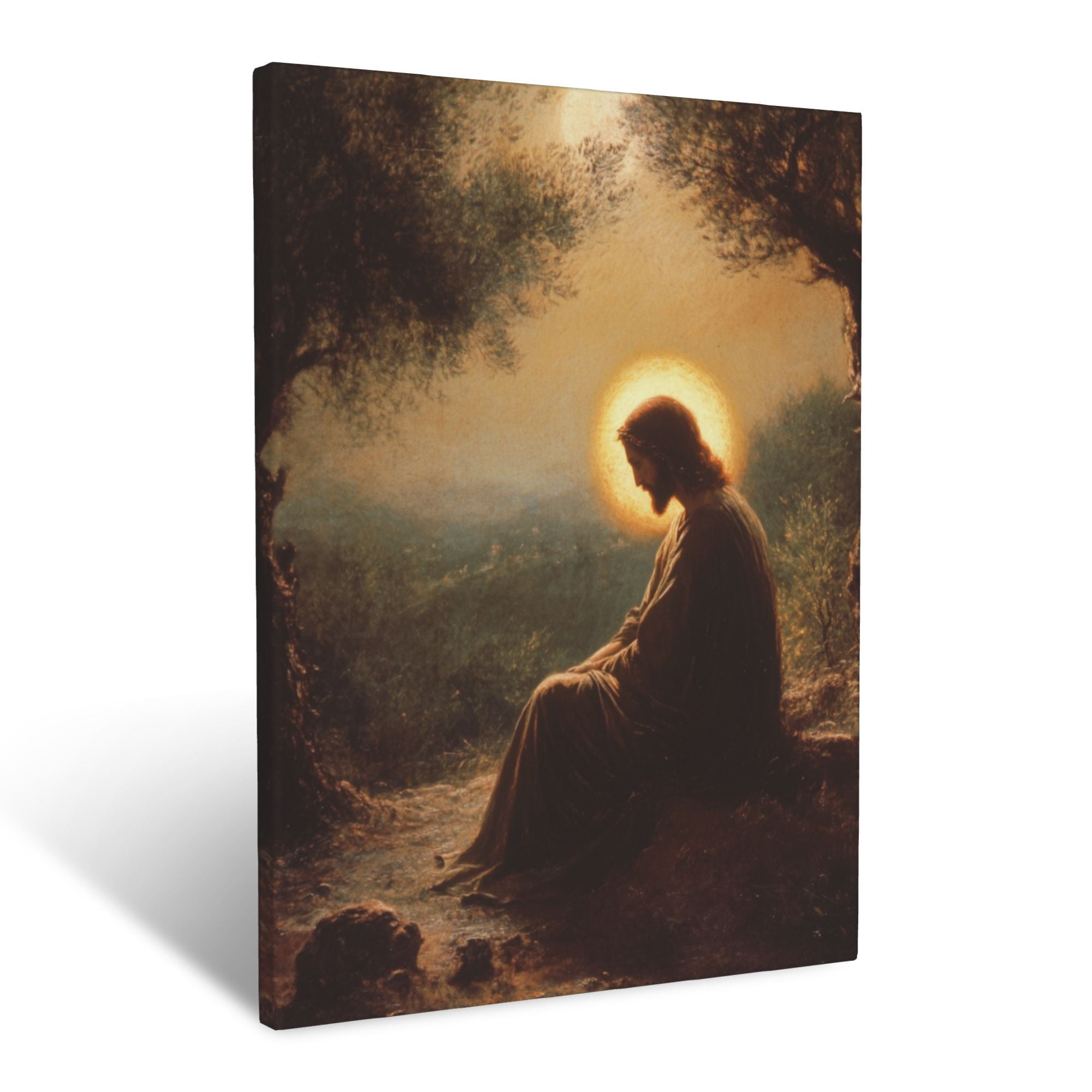 CozyNet Jesus Praying With A Glowing Halo Under The Olive Trees In ...