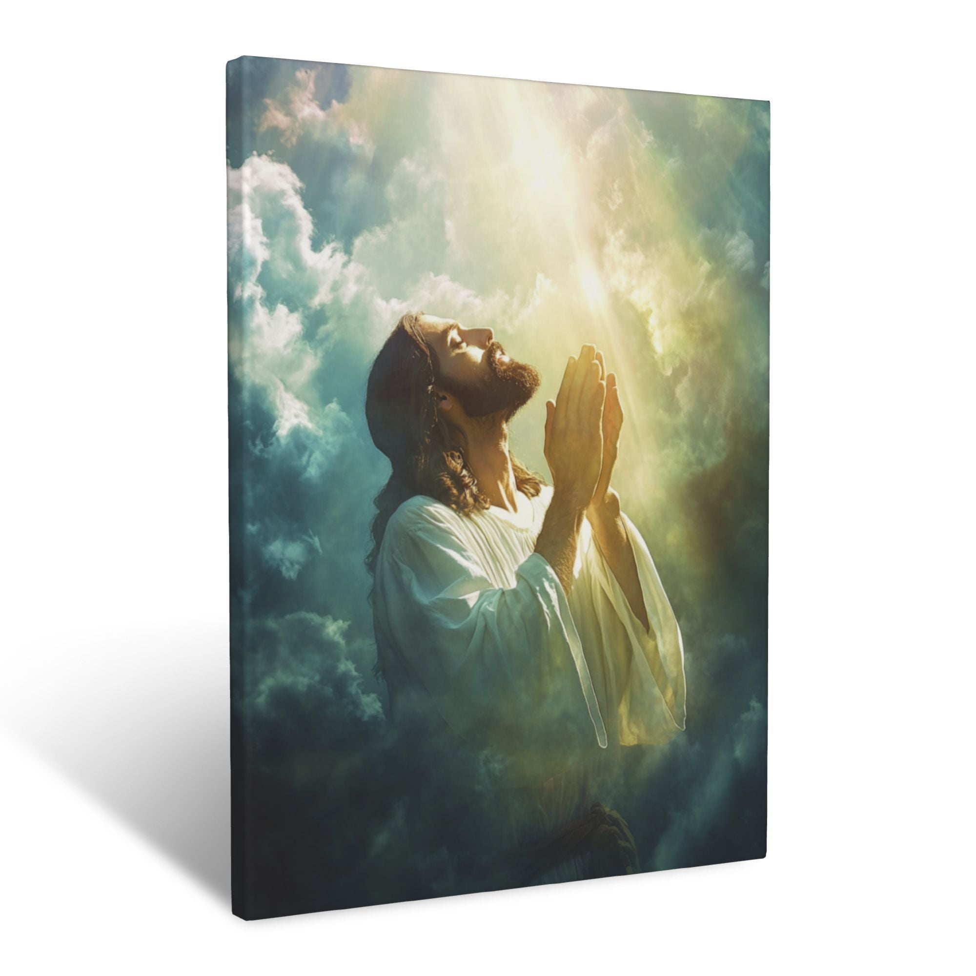 CozyNet Jesus Raising His Hands In Prayer, Glowing Light Streaming ...