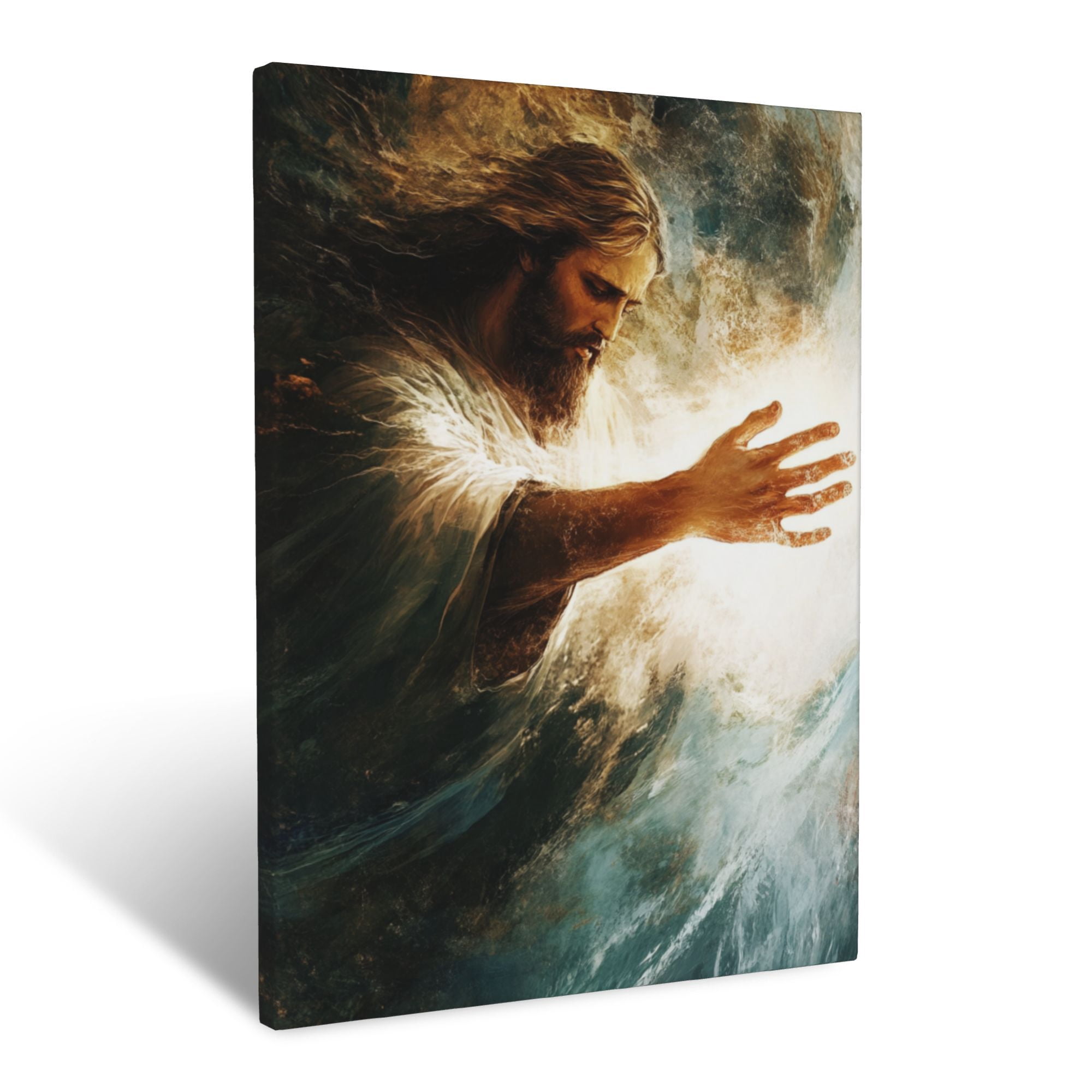 CozyNet Jesus Reaching Out To Calm A Storm, Glowing Light Radiating ...