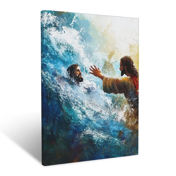 CozyNet Jesus Reaching Out To Save A Sinking Man, Vibrant Stormy Waves ...
