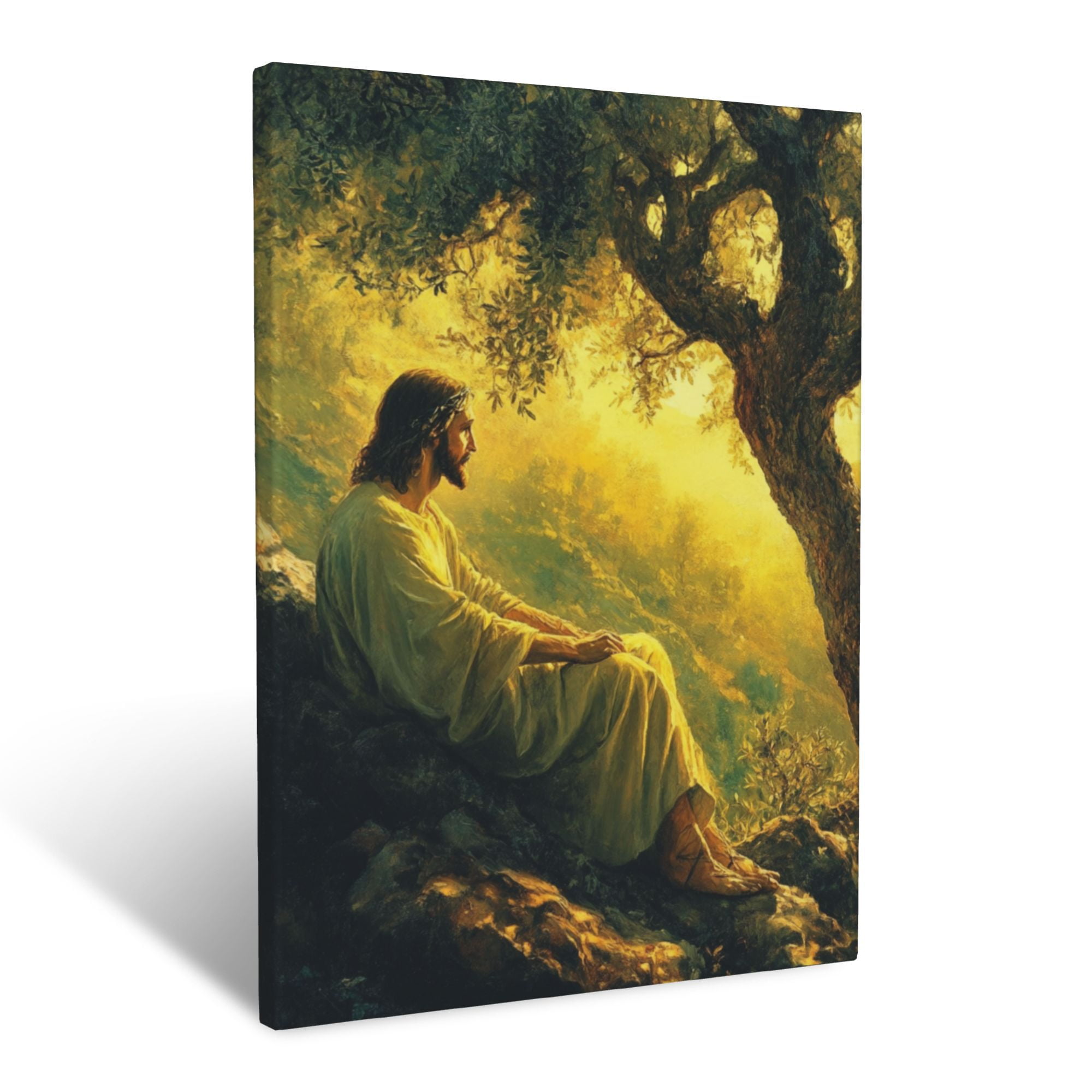 CozyNet Jesus Seated Under A Glowing Olive Tree Serene Divine ...