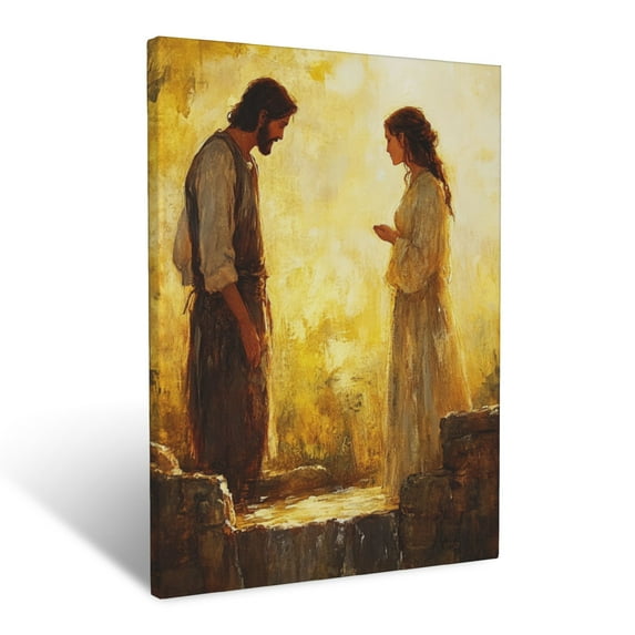 CozyNet Jesus Standing At A Well, Speaking To A Woman, Soft Golden ...