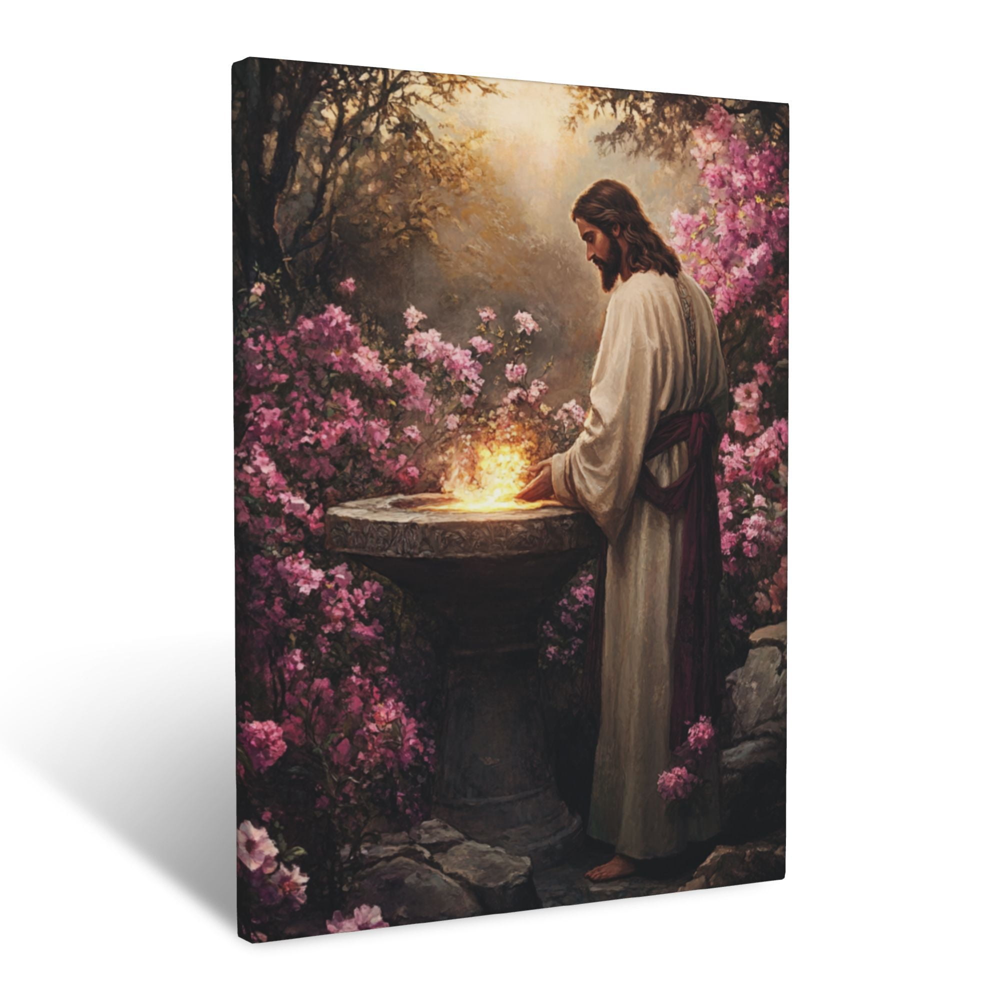CozyNet Jesus Standing By A Glowing Well Surrounded By Blooming Flowers ...