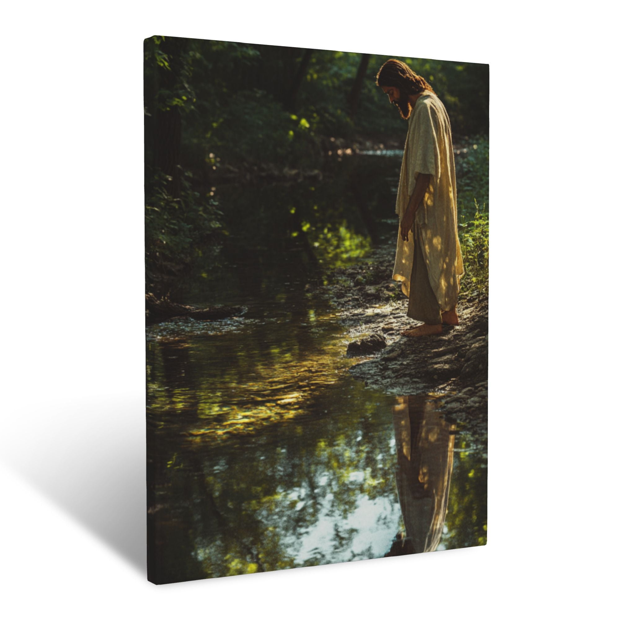 CozyNet Jesus Standing By A Small Stream, Glowing Reflection Visible In ...