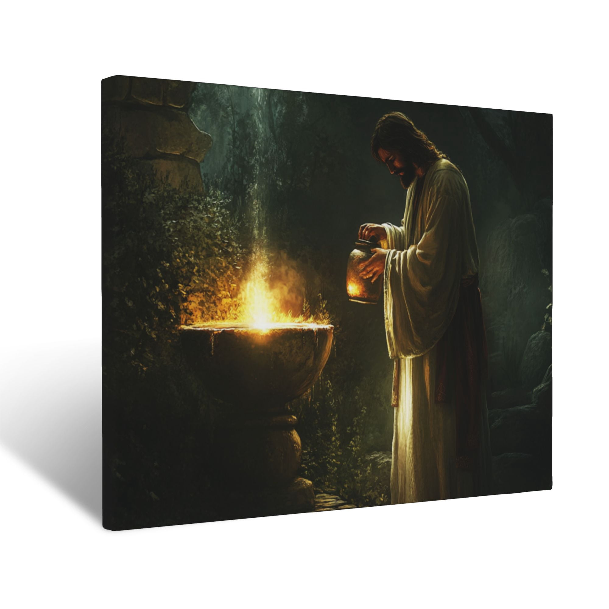 CozyNet Jesus Standing By A Well, Holding A Glowing Jar, Offering The ...