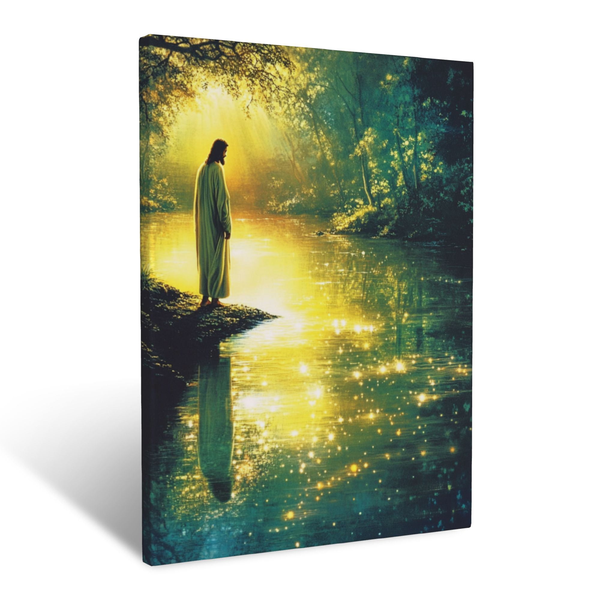 CozyNet Jesus Standing At The Edge Of A Glowing River, His Reflection ...