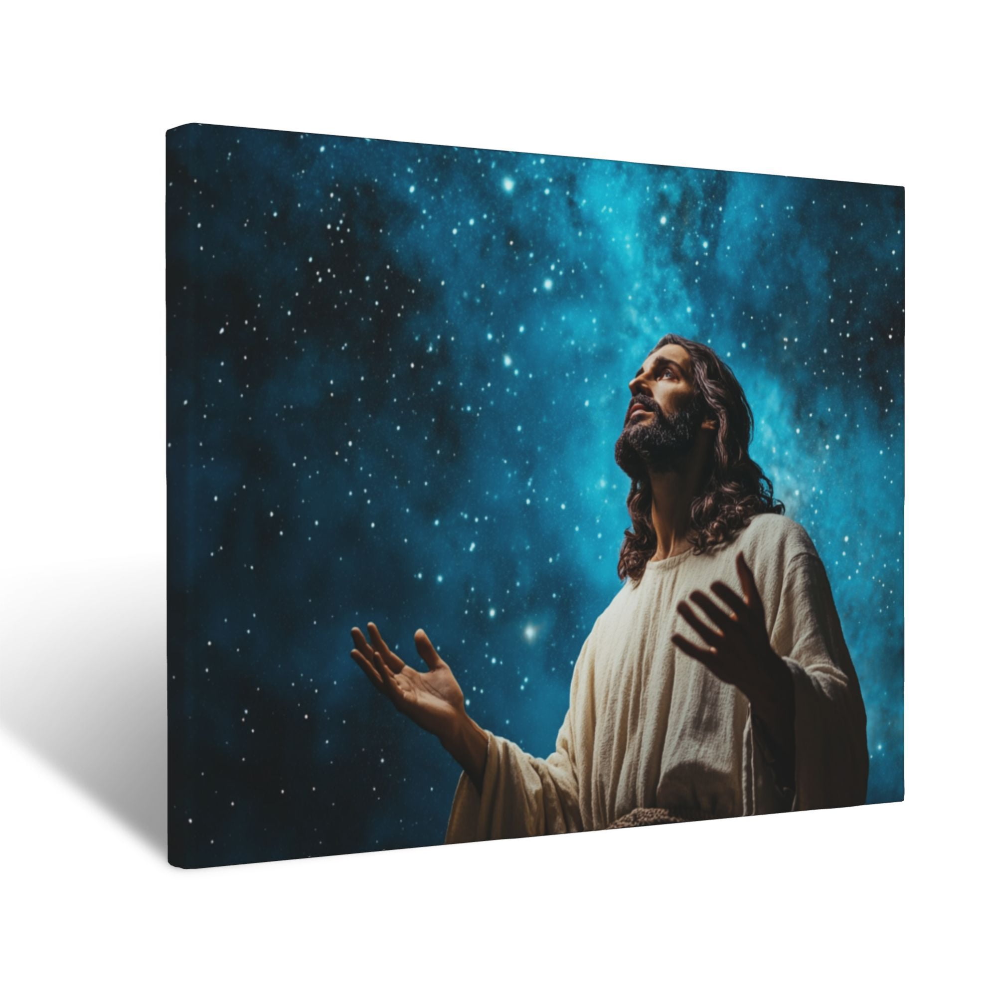 CozyNet Jesus Standing Under A Starry Night Sky, Arms Open In A ...