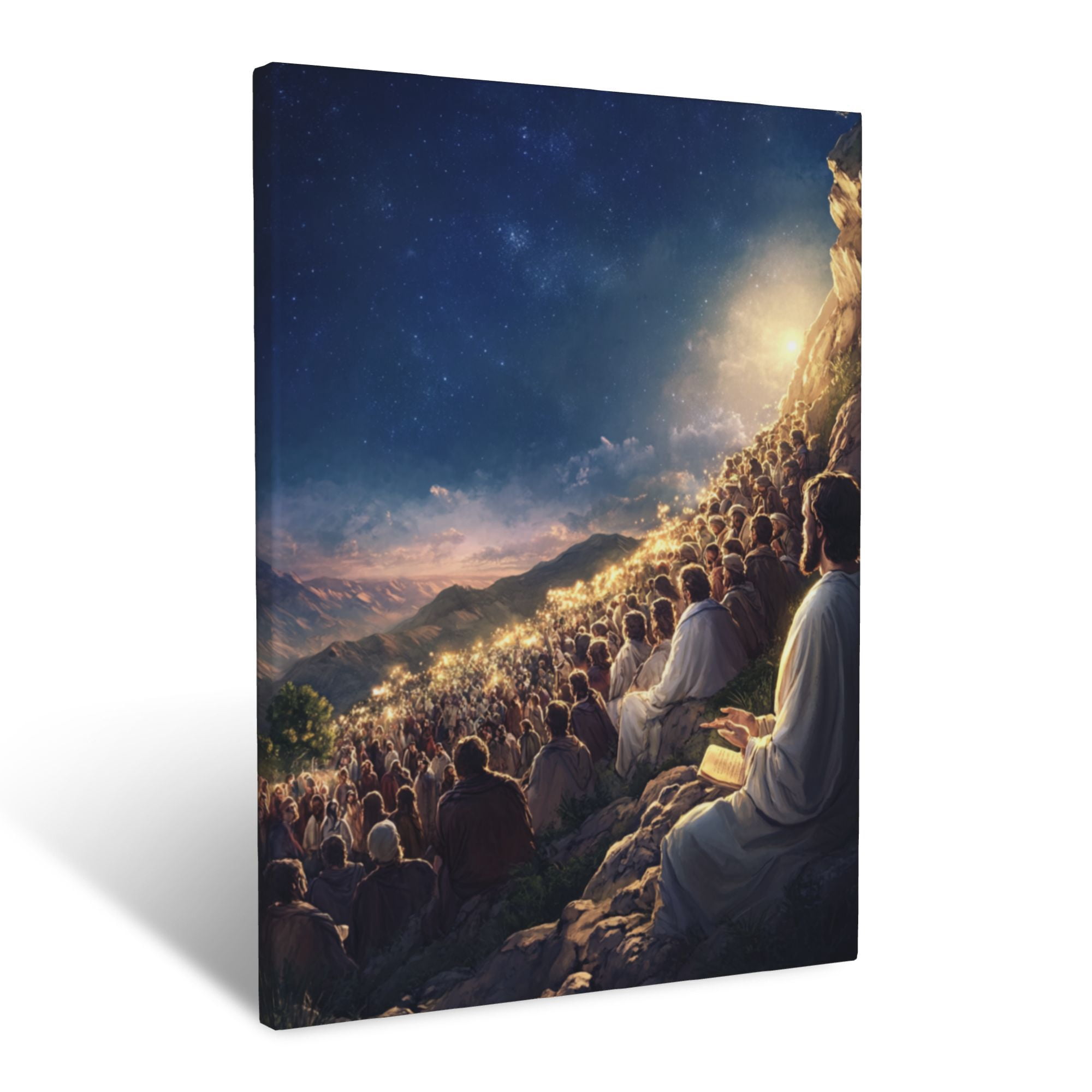 CozyNet Jesus Teaching A Glowing Crowd On A Hillside Glowing Softly ...