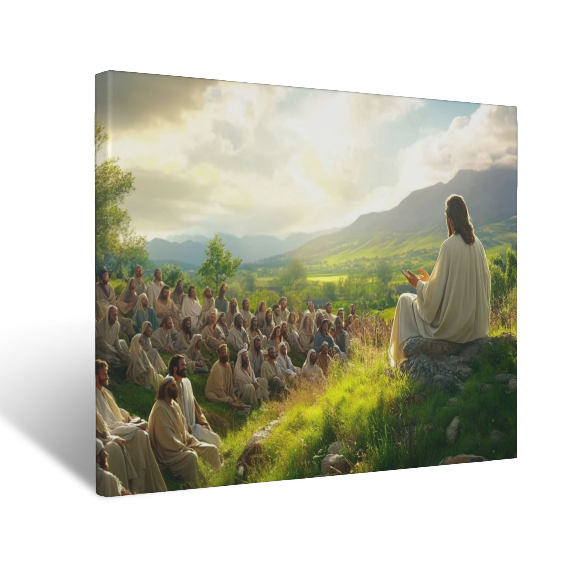CozyNet Jesus Teaching On A Hillside Radiant Glow, Peaceful Crowd ...