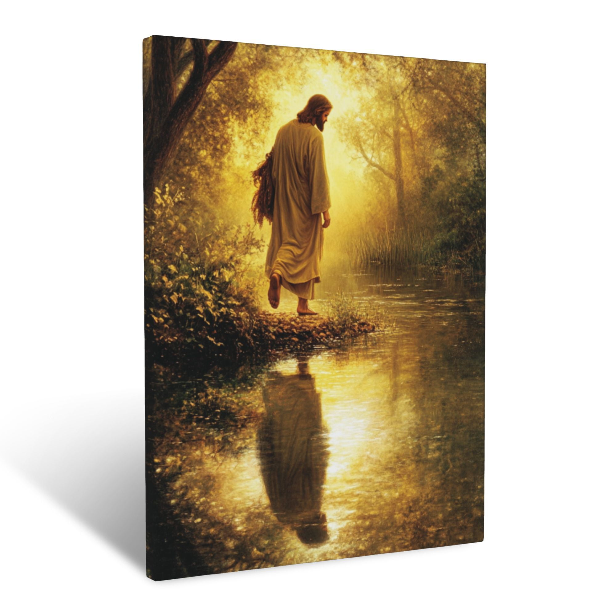 CozyNet Jesus Walking Along A Peaceful Riverbank, His Reflection ...