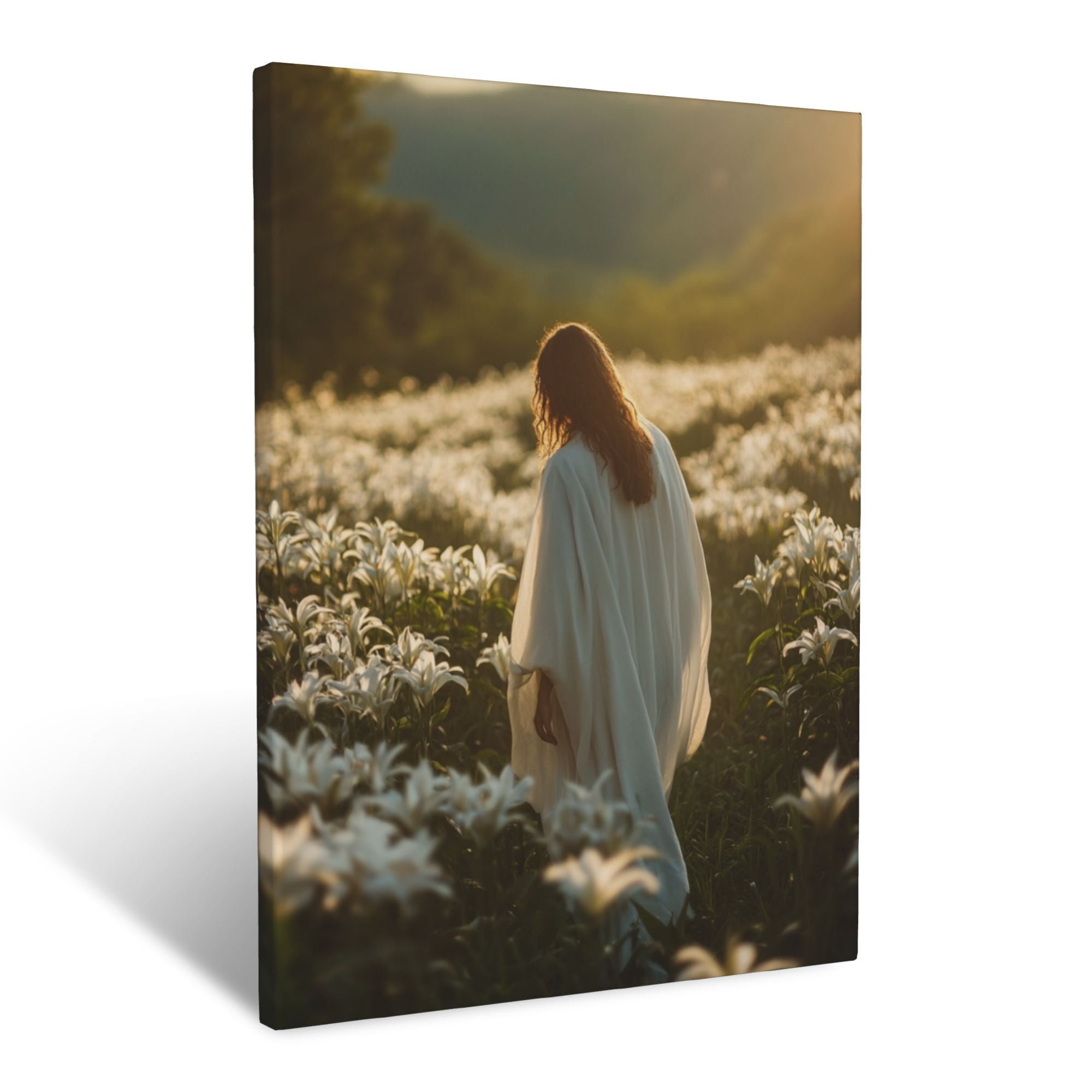 CozyNet Jesus Walking Among Lilies Serene Field Of White Flowers Under ...
