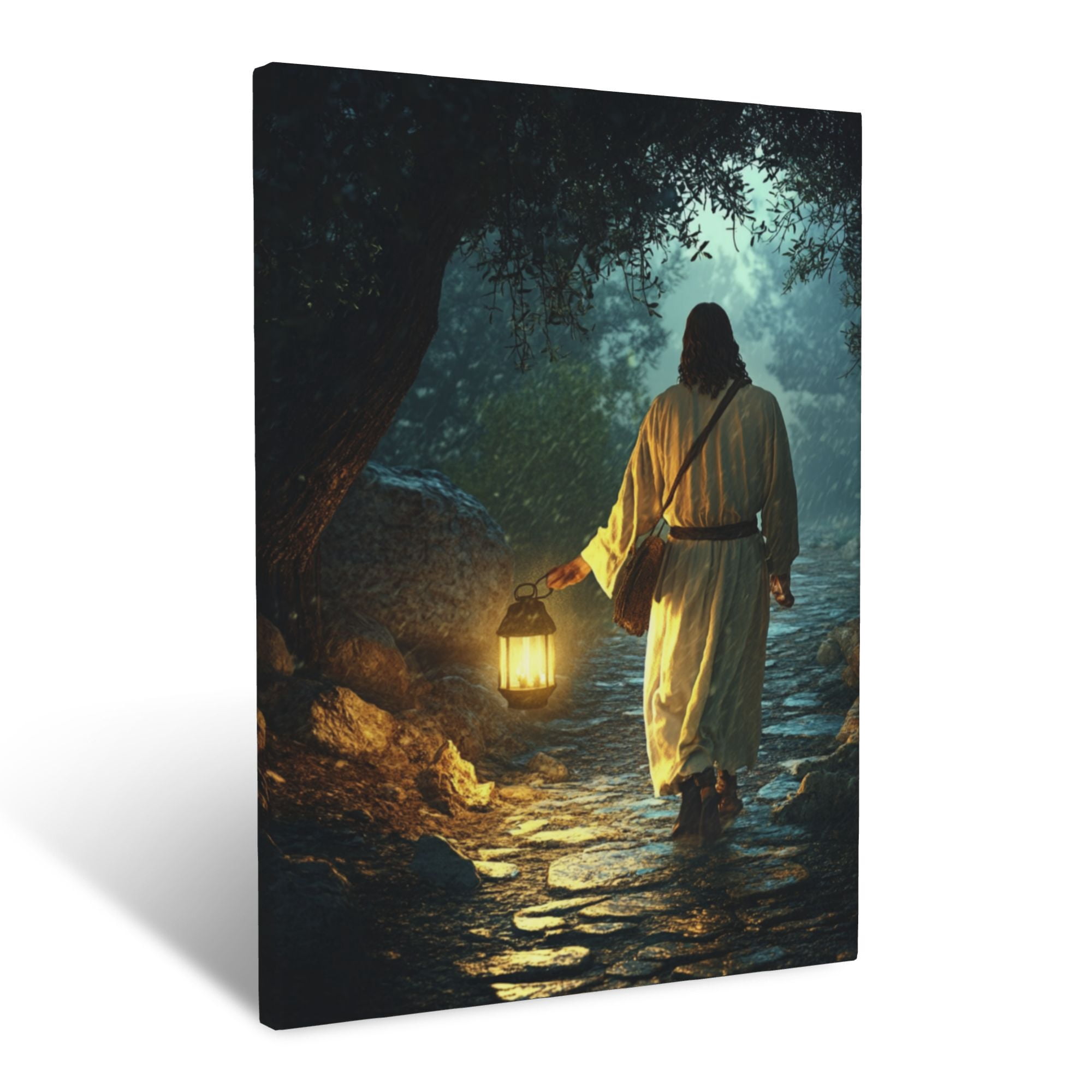 CozyNet Jesus Walking Beside Glowing Lantern Serene Path Illuminated By ...
