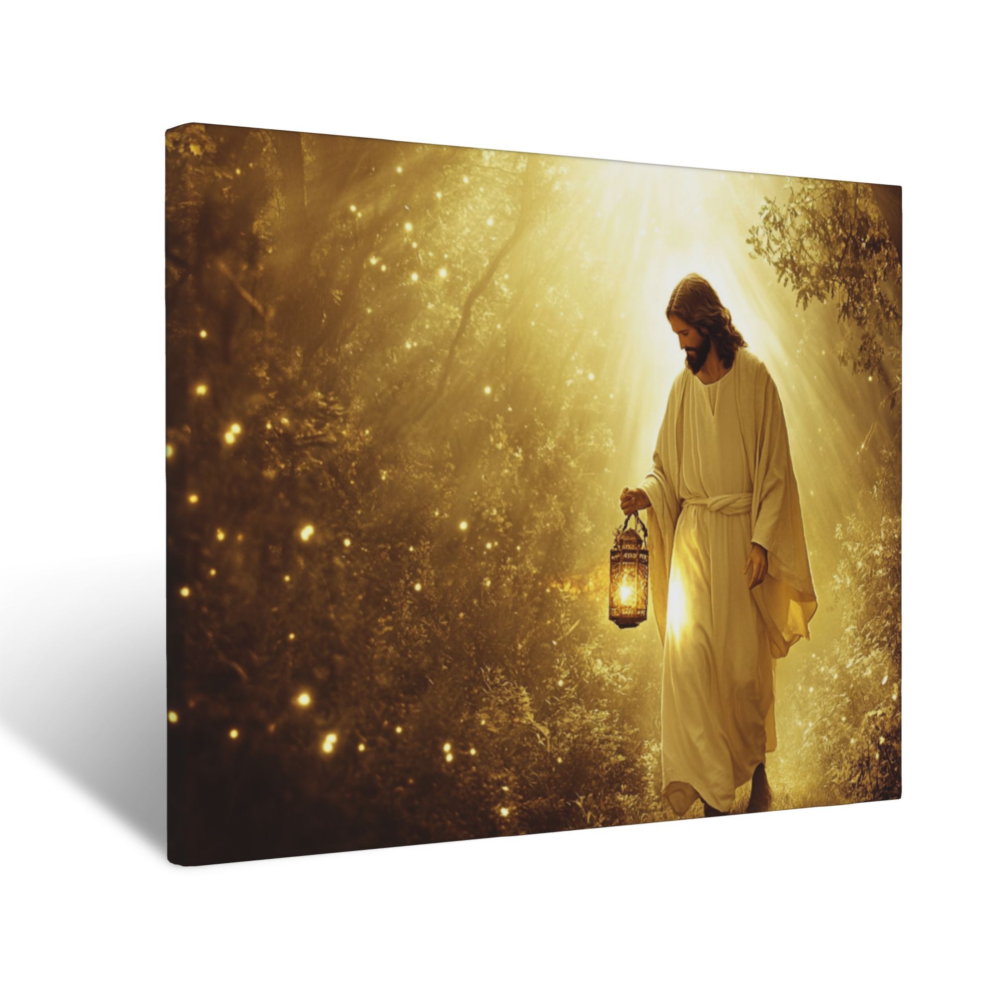 CozyNet Jesus Walking Through A Glowing Forest, Holding A Lantern With ...