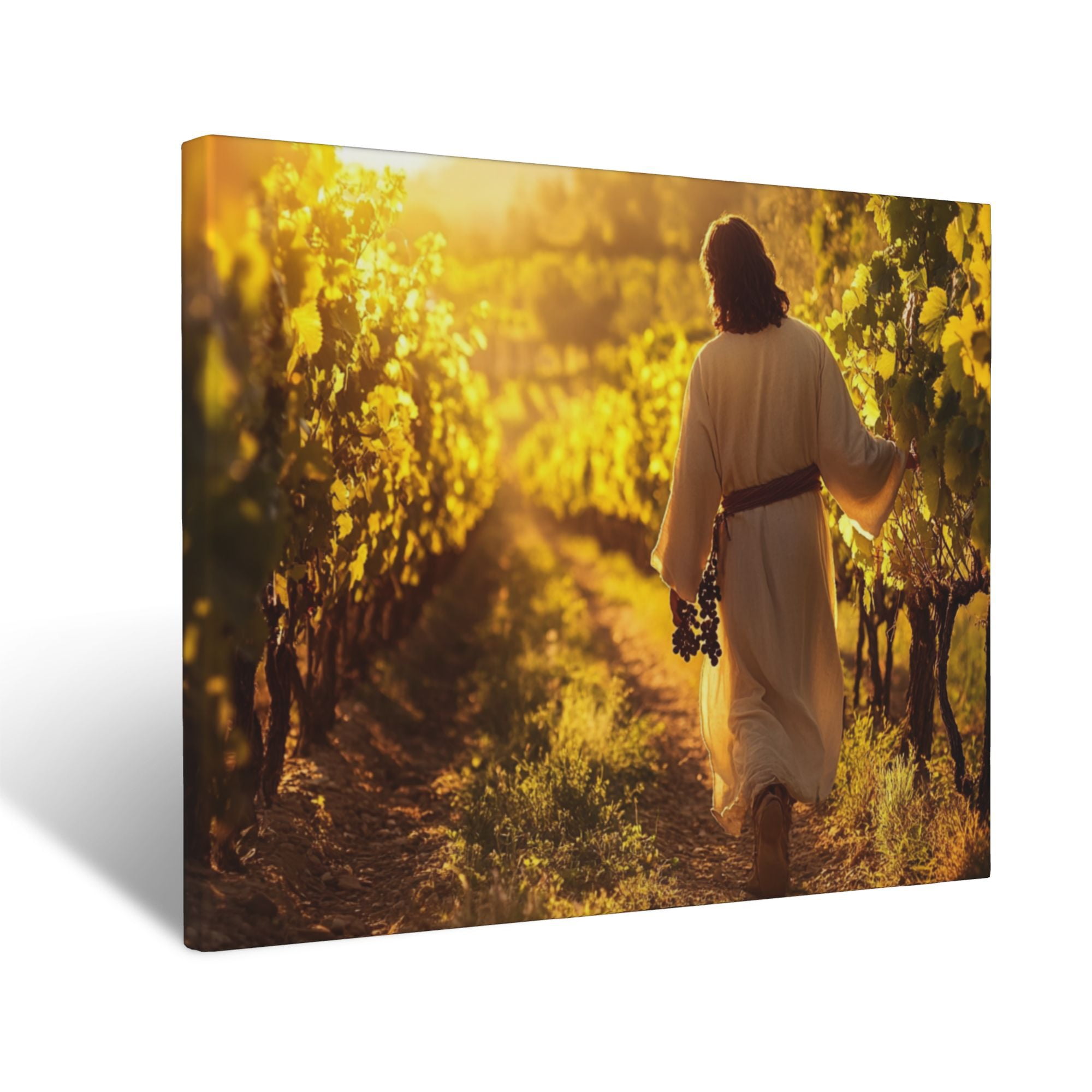 CozyNet Jesus Walking Through A Glowing Vineyard, Holding A Vine Branch ...