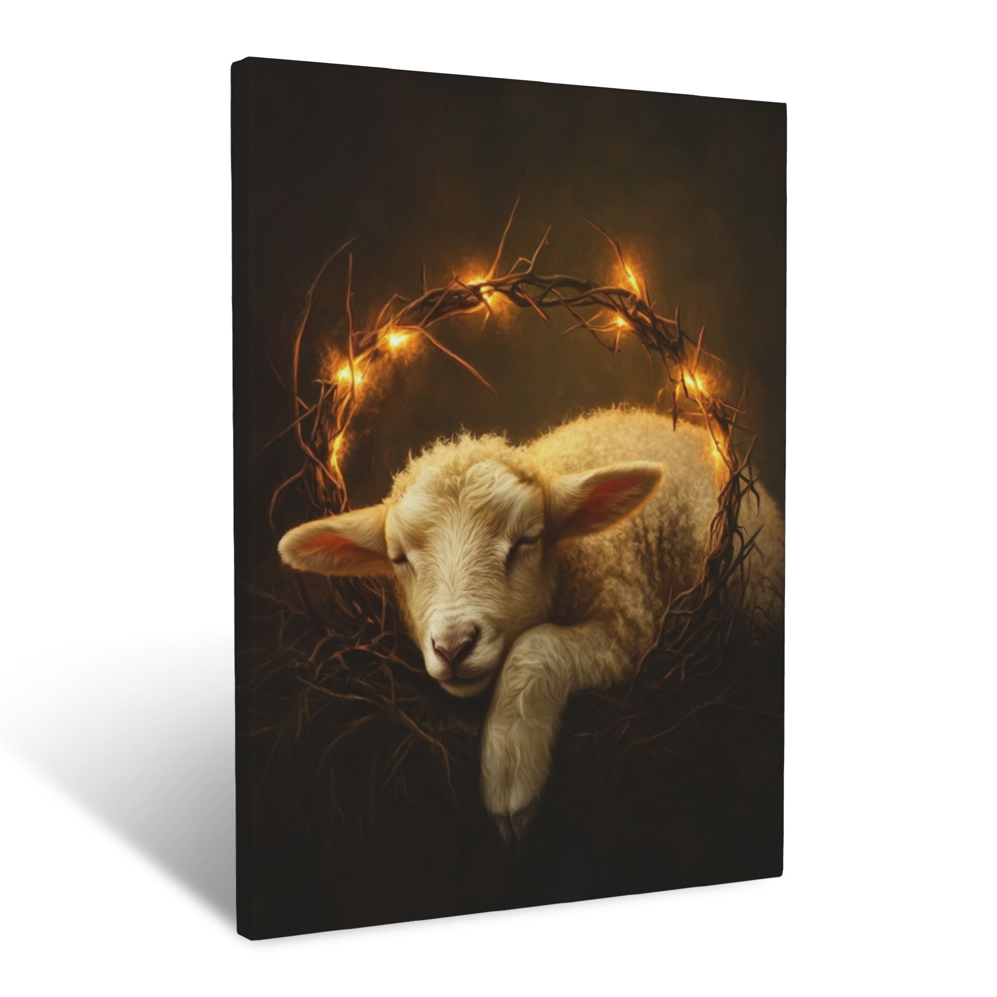 CozyNet A Peaceful Lamb Resting Beside A Glowing Crown Of Thorns Wall ...