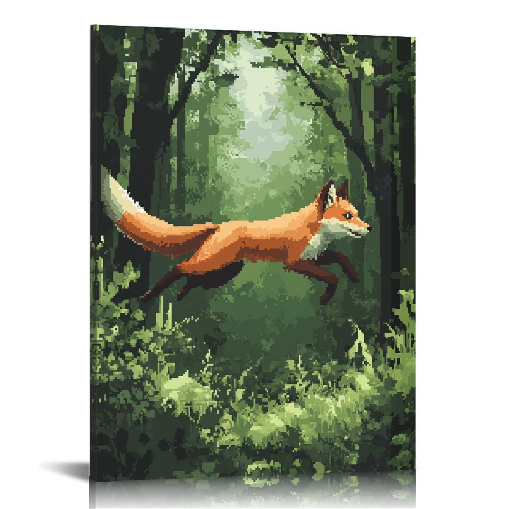 CozyNet Pixel-Style Fox Running Through A Pixelated Green Forest Wall ...