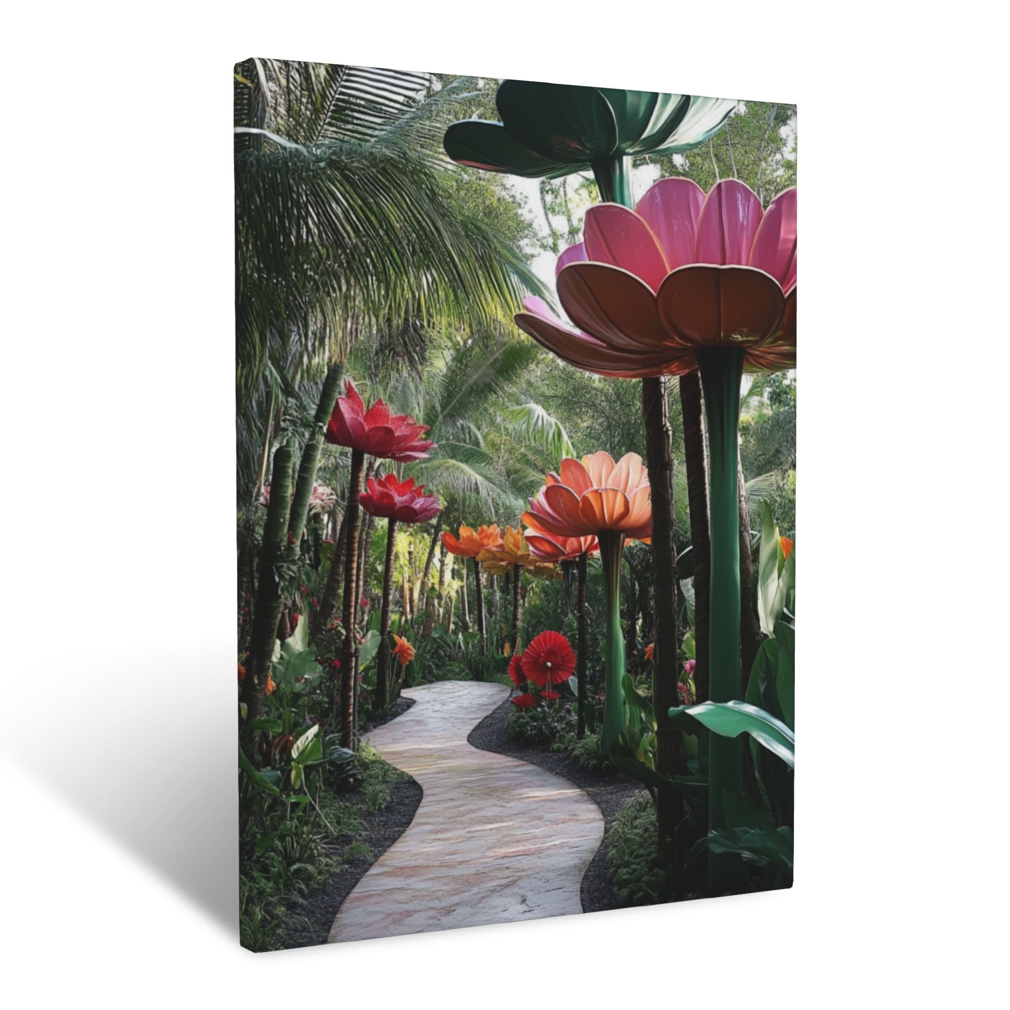 CozyNet Playful Garden Of Giant Flower Sculptures, Towering Palm Leaves ...