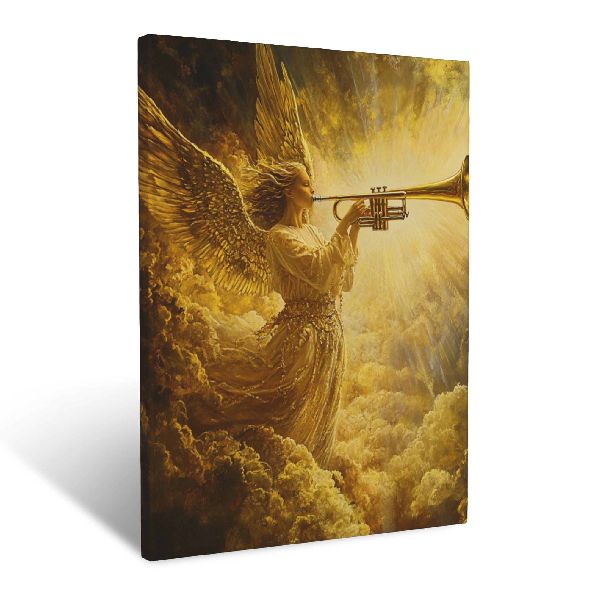 CozyNet Radiant Angel Blowing A Trumpet In Golden Clouds Surrounded By ...