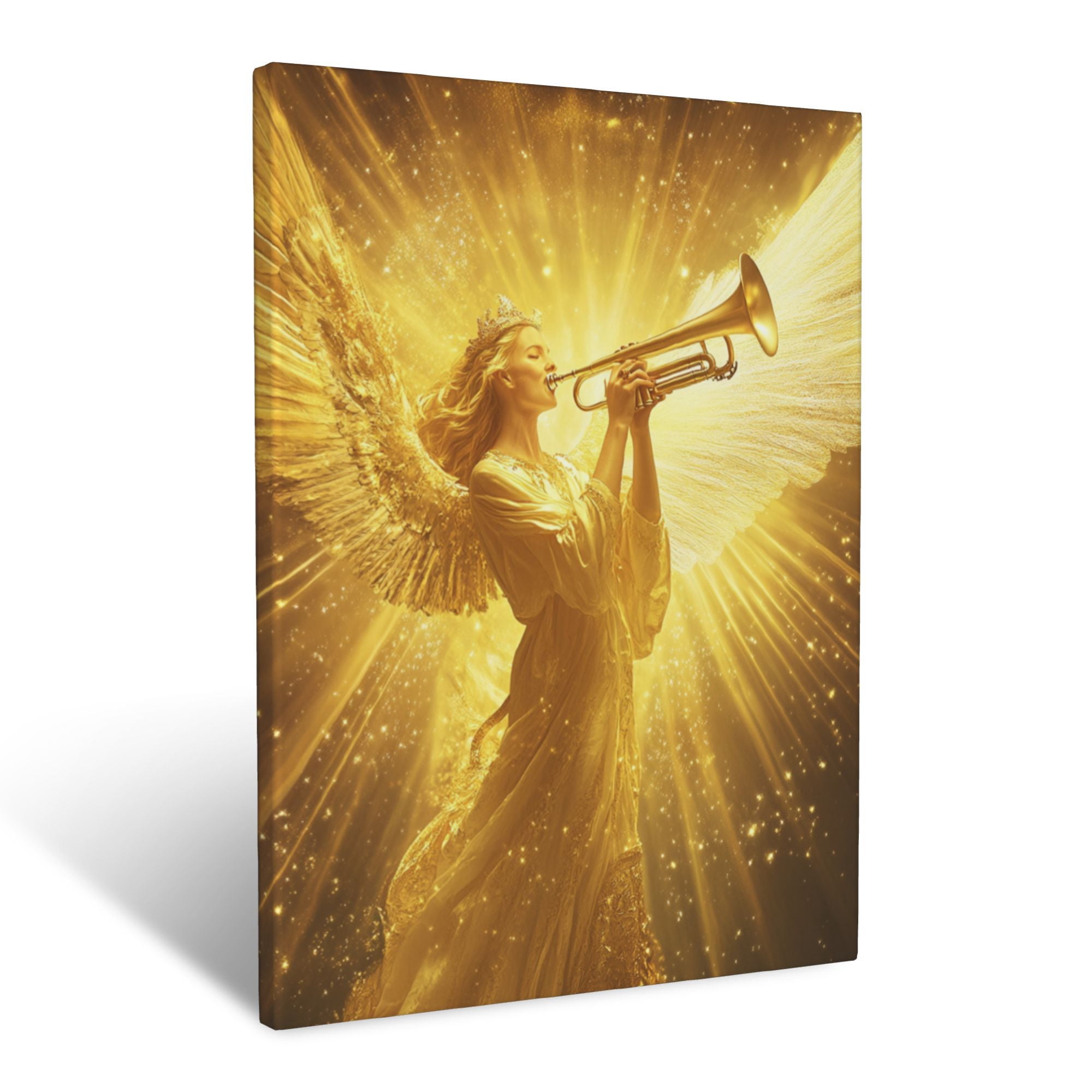 CozyNet A Radiant Angel Blowing A Trumpet Surrounded By Golden Beams Of ...