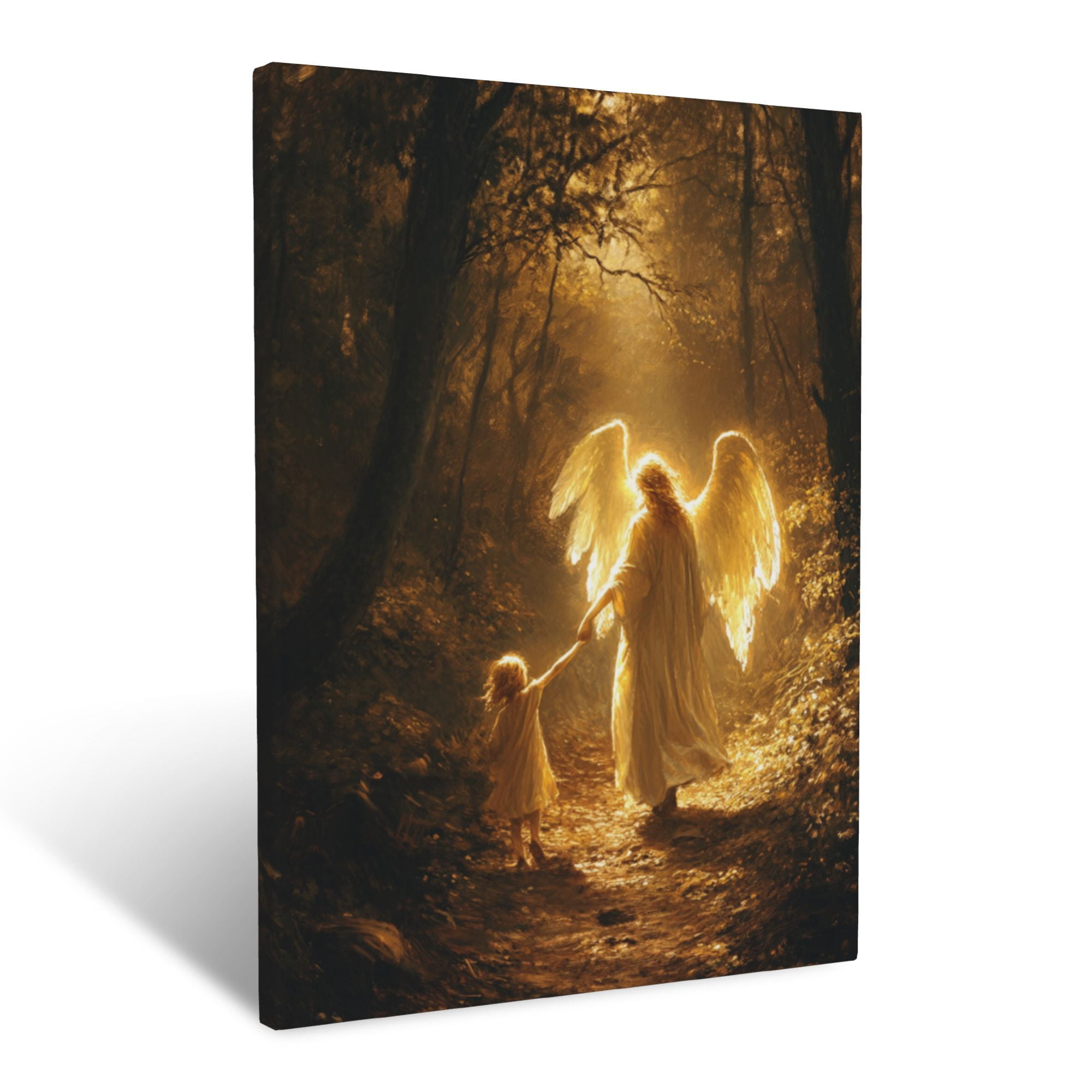 CozyNet A Radiant Angel Guiding A Lost Child Through A Dark Forest Path ...