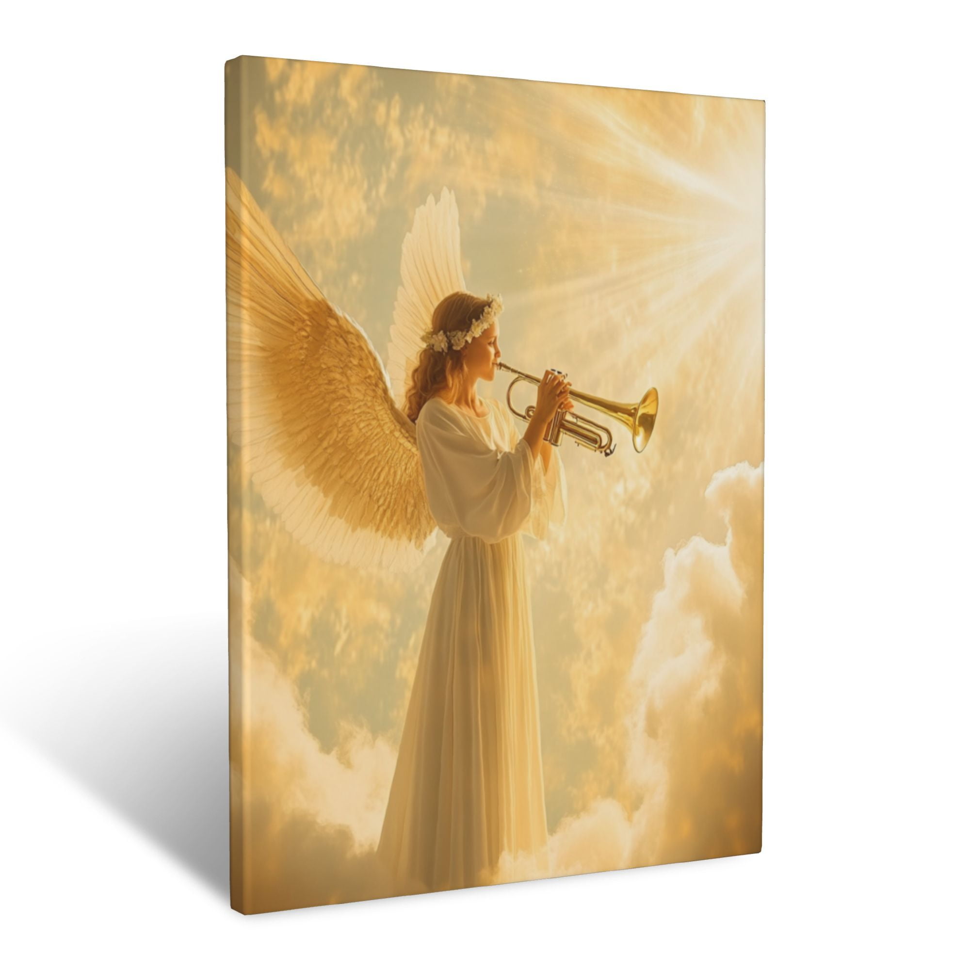 CozyNet Radiant Angel With Glowing Wings Holding A Trumpet Under Golden ...