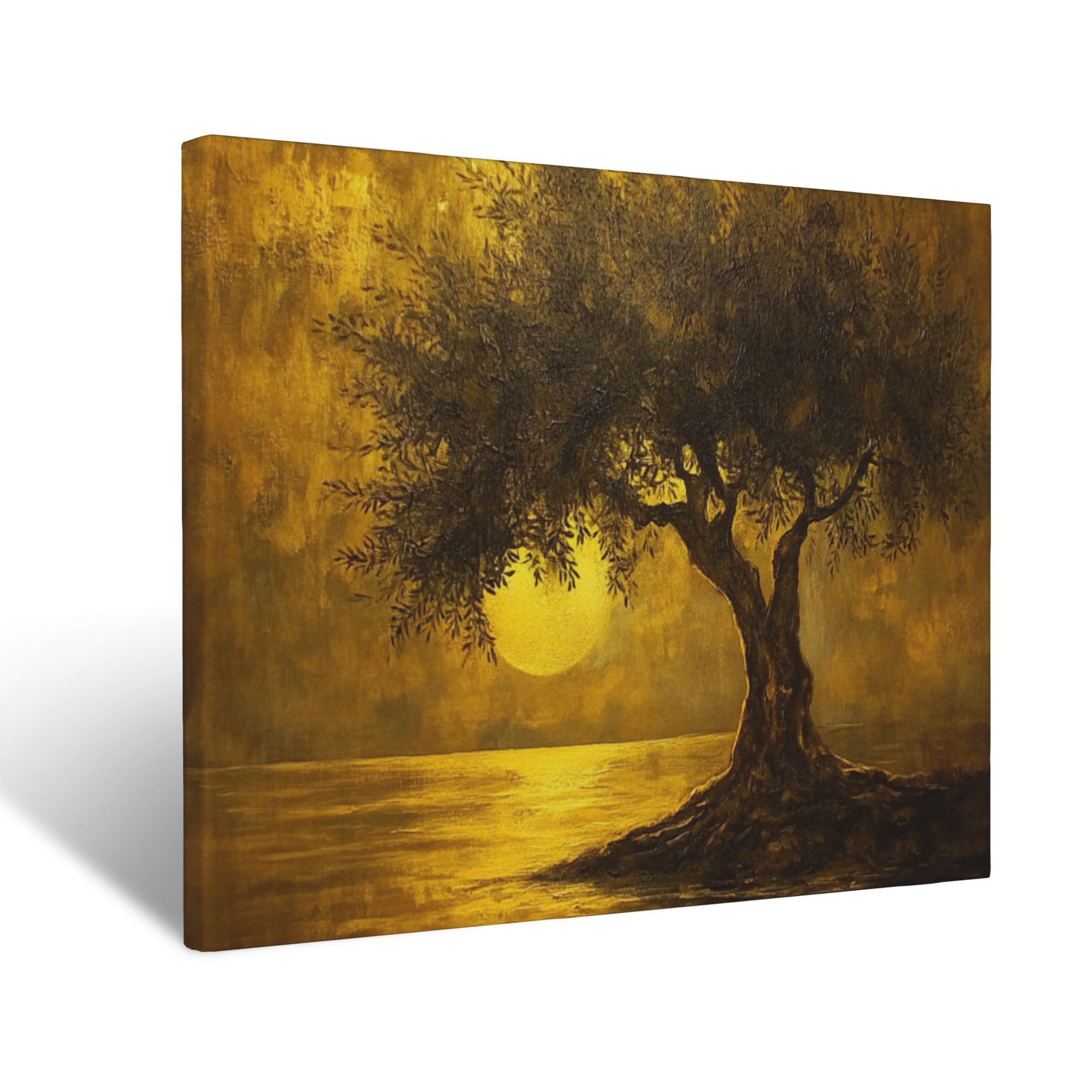 CozyNet Radiant Olive Tree Glowing In Golden Twilight Beside Still ...