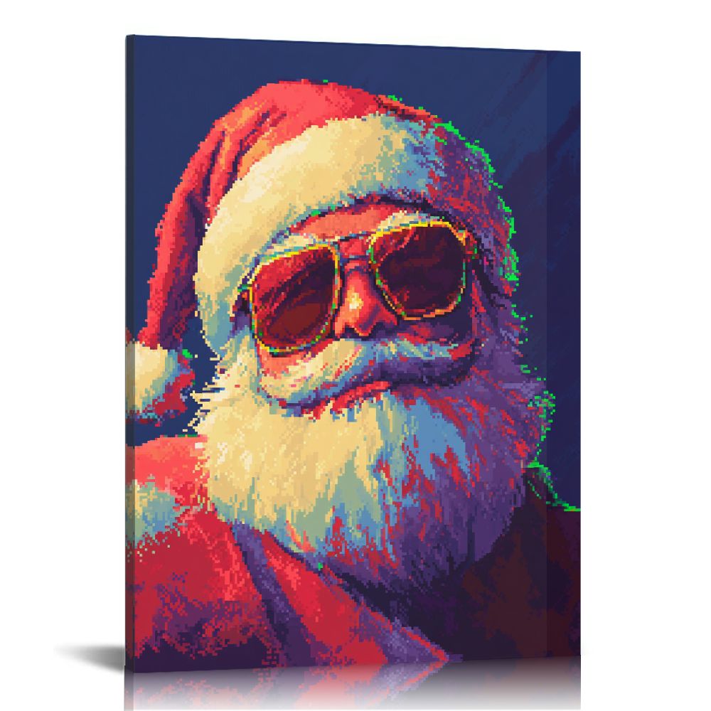 CozyNet Ready to Hang Santa Claus In Pixelated Retro Style Wall Art ...