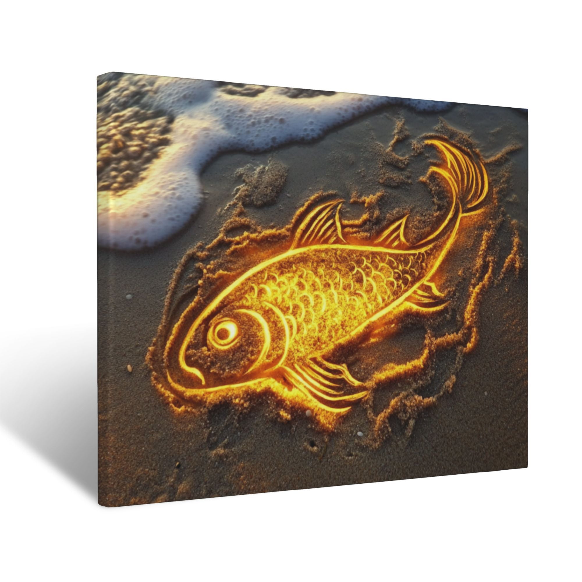 CozyNet Serene Glowing Fish Symbol Etched In Golden Sands Near A Calm ...