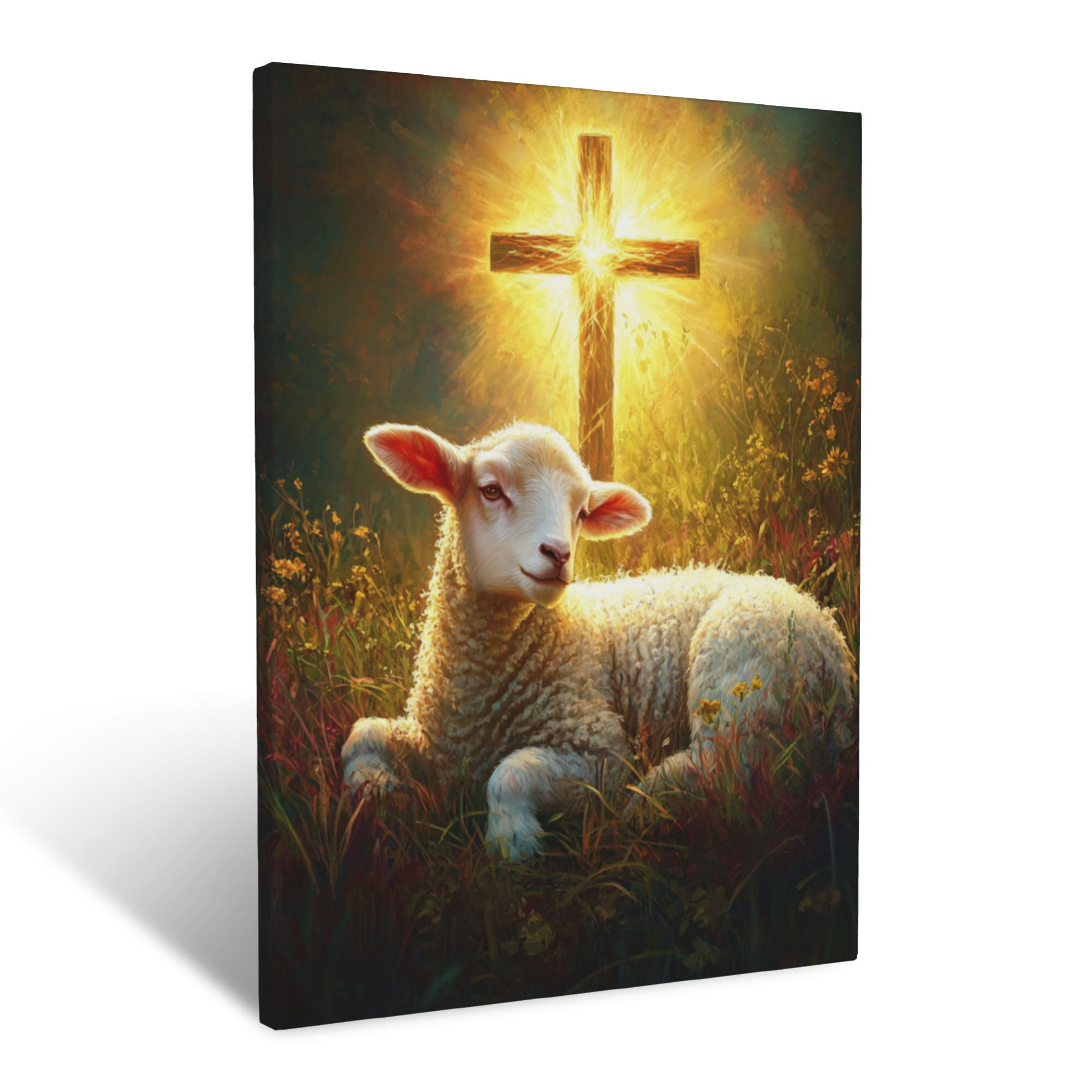 CozyNet Serene Lamb Resting By A Glowing Cross In A Vibrant Meadow ...