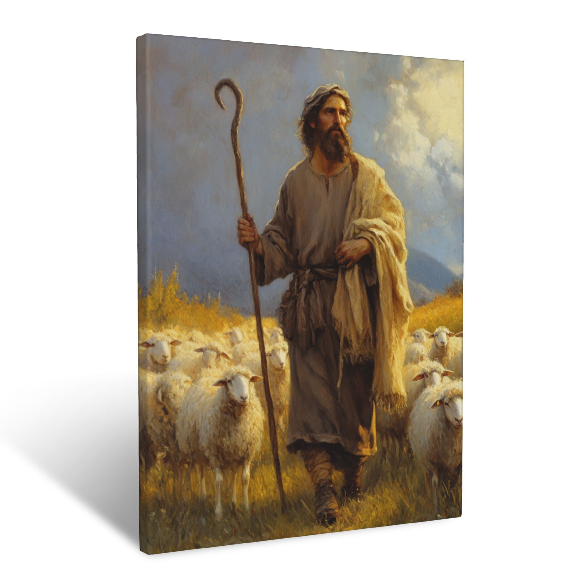 CozyNet Shepherd Holding A Staff With Sheep In A Peaceful Field The ...