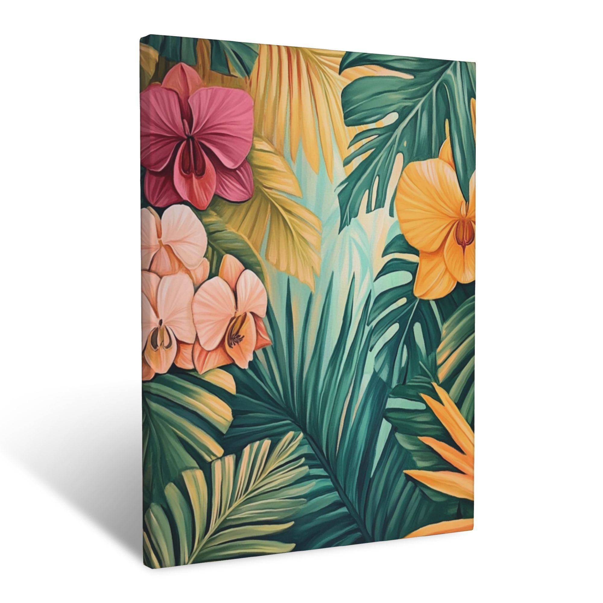 CozyNet Vibrant Hand Painted Jungle Scene With Layered Palms, Orchids ...