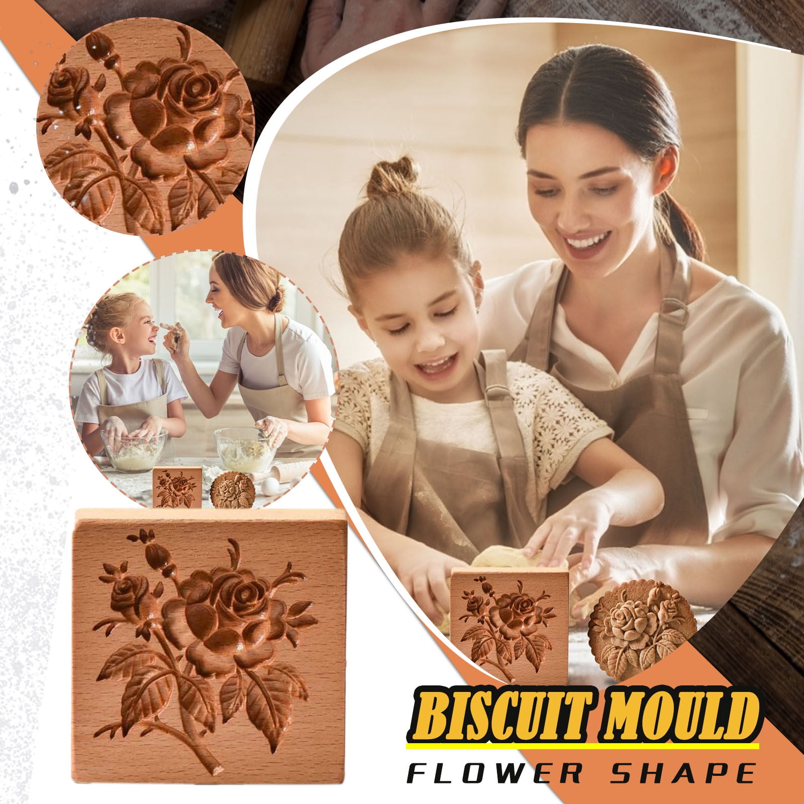 CozyQx Cake Baking Mold Wood -Carved Shortbread Shortbread Biscuits ...