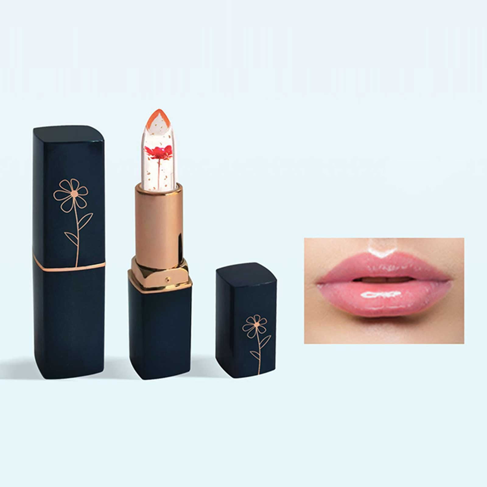 CozyQx Cheap! Dark Blue Tube Transparent Dried Flower Lipstick Gold ...