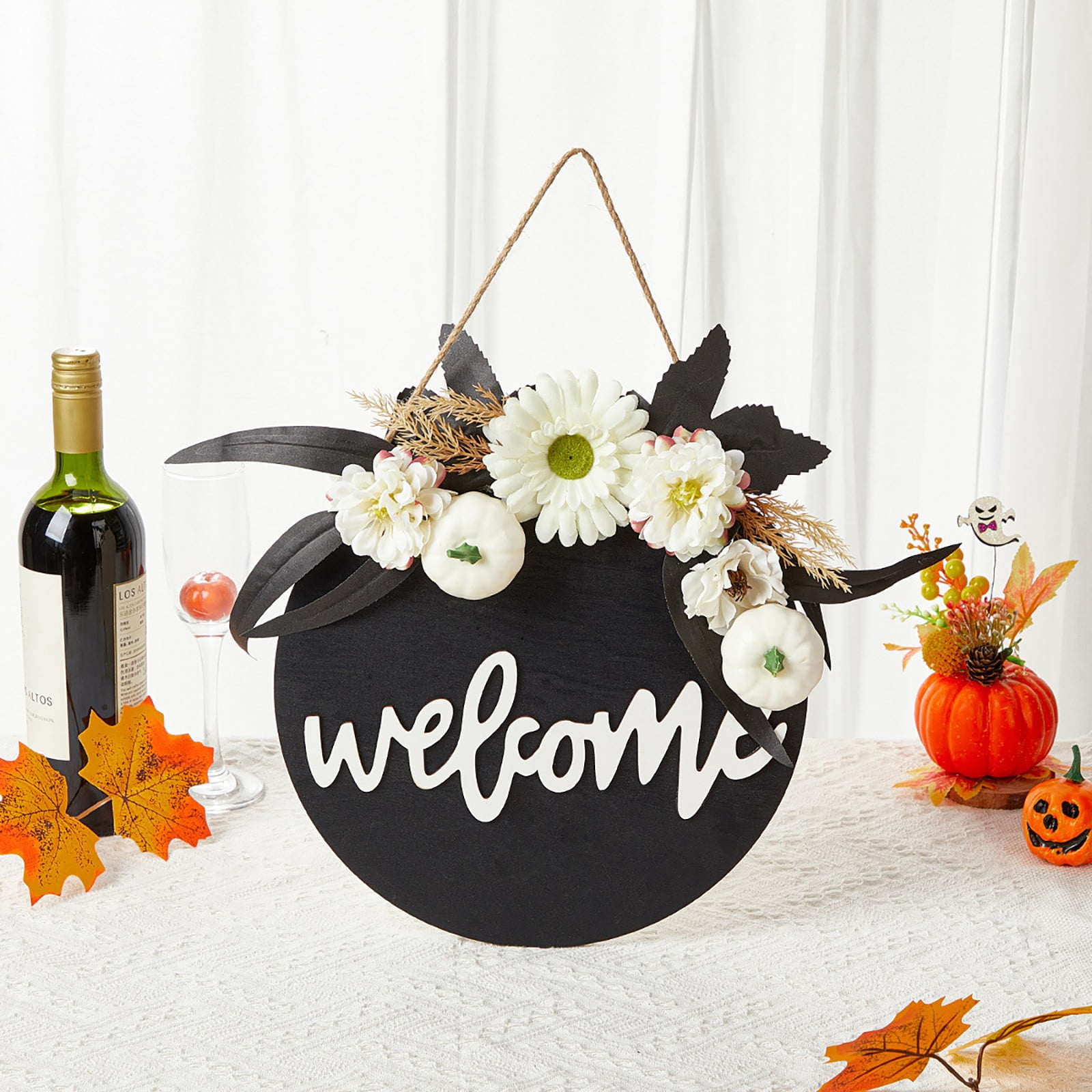 CozyQx Halloween Welcome Sign - Gothic Black Wooden Door Decor with ...