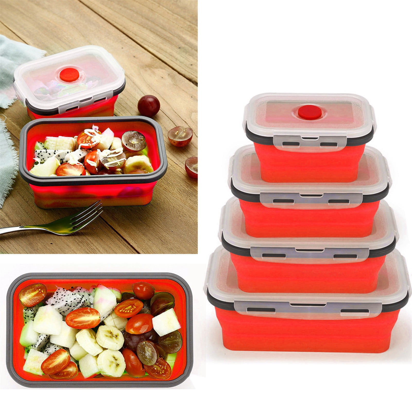 CozyQx Shelf Silicone Collapsible Containers, Pack Of 4 Reusable ...