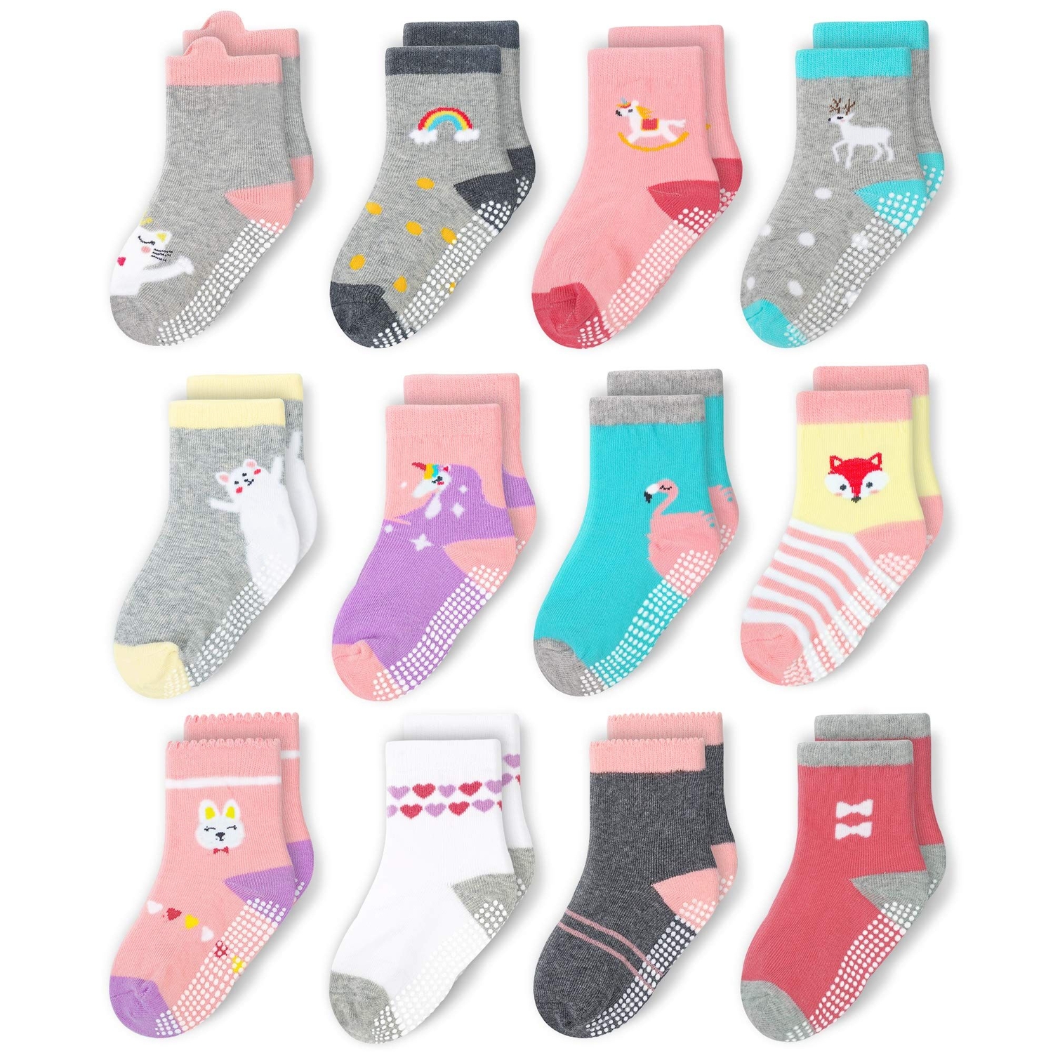 CozyWay Kids Socks With Grippers Non Slip Crew Grip Socks for Girls ...