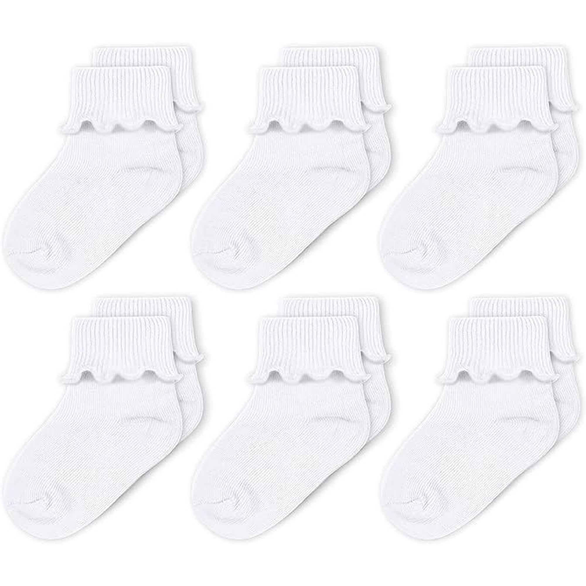 CozyWay Ruffle Baby Socks for Girls, 6 Pack, White, 1-2 Years Old ...
