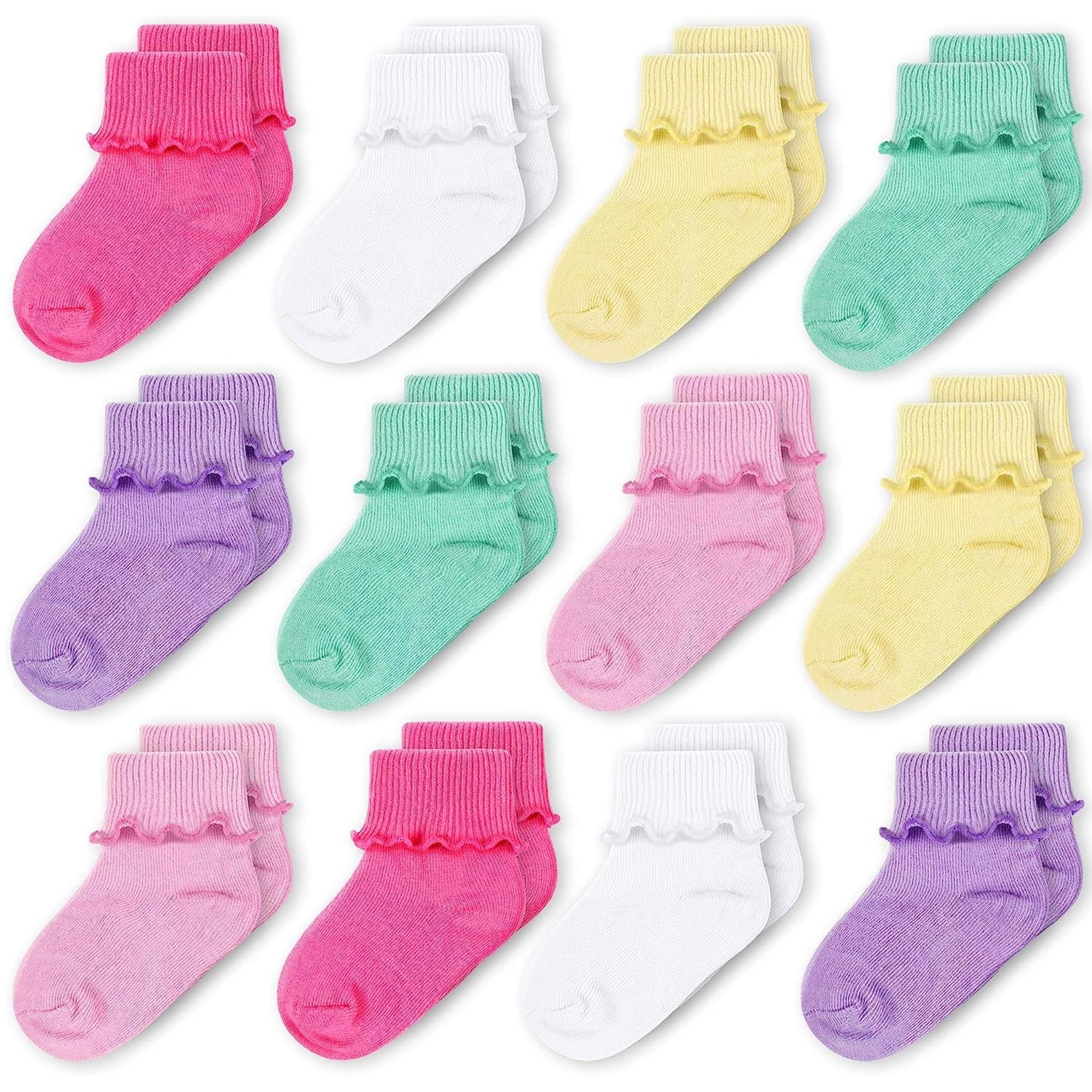 CozyWay Toddler Ruffle Socks Baby Girl Turn Cuff Ankle Comfy Cotton ...