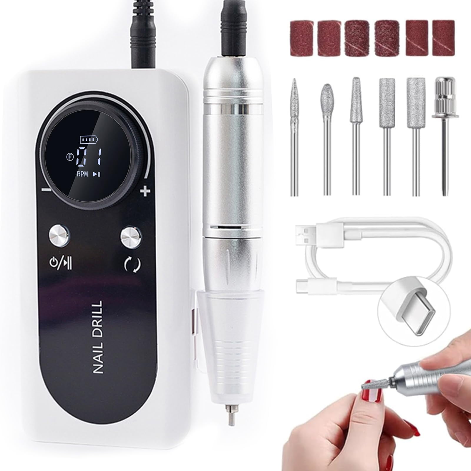 CozyZen Cordless Nail Drill Professional: 45000 RPM Rechargeable ...