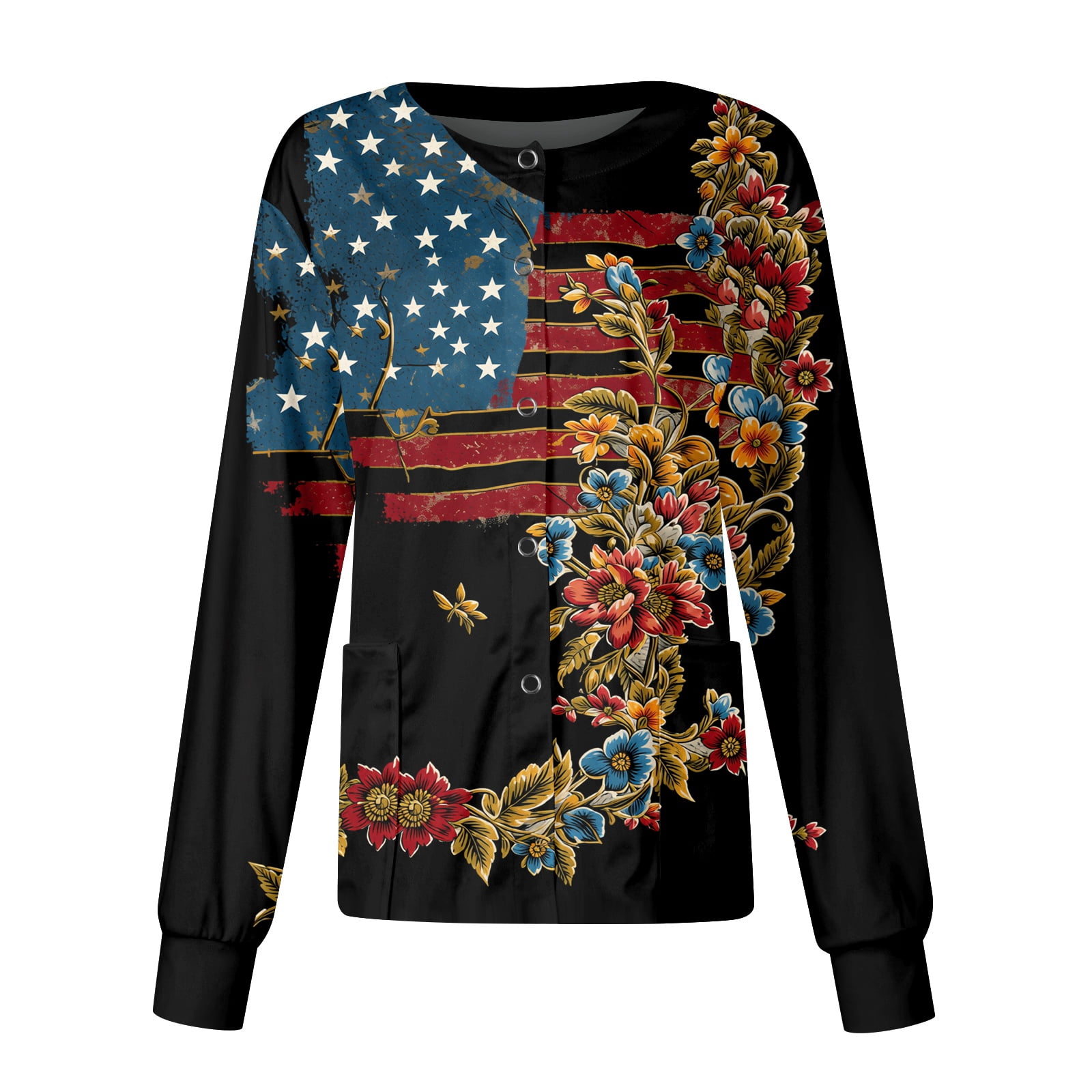 Cozyfit Scrubs Jackets for Women Vintage American Flag Graphic Print ...