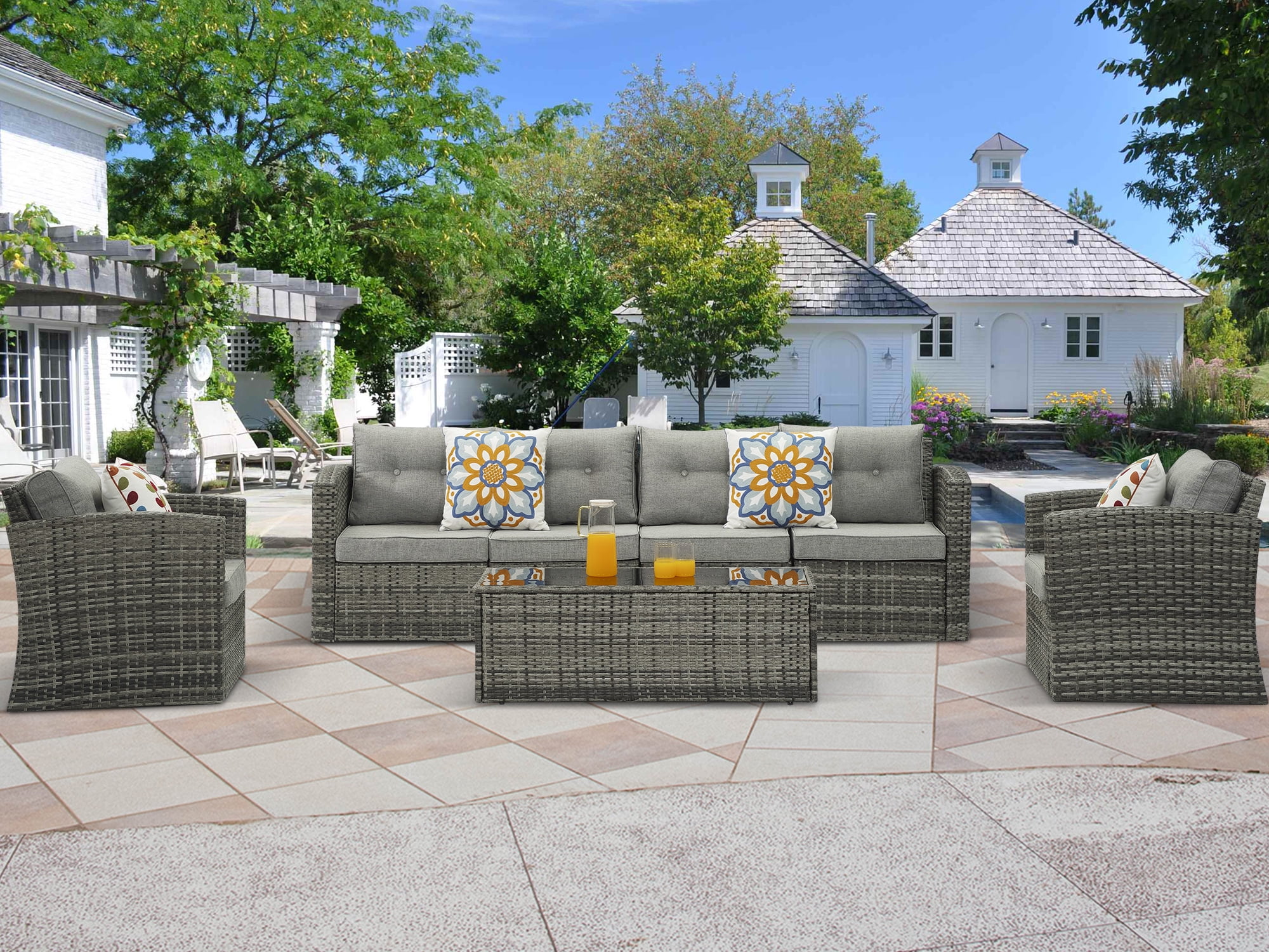 Cozyhom 7 Pieces Conversation Set Patio Furniture, Outdoor Patio ...