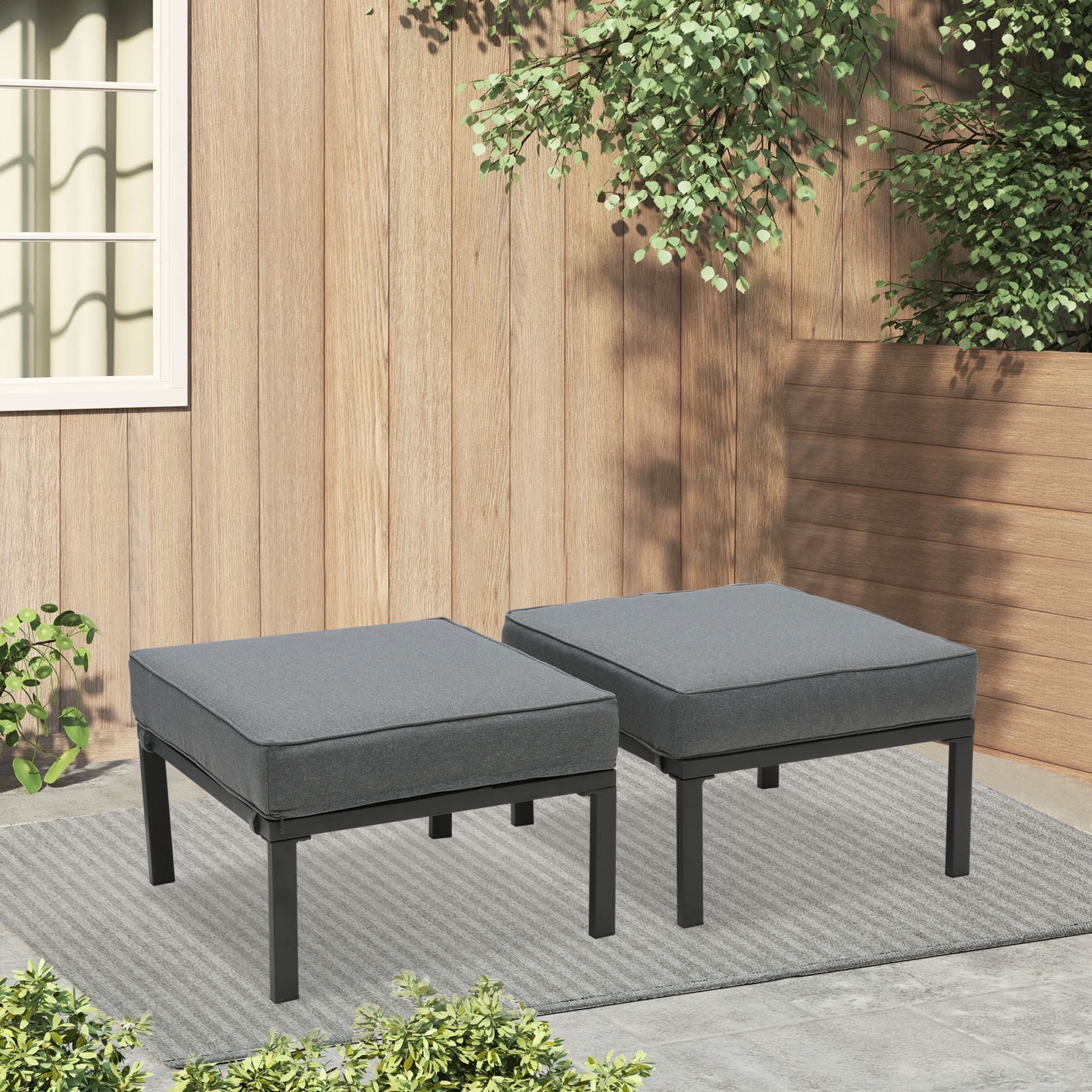 Cozyhome 2 Pc Outdoor Footstool, Patio Aluminum Ottomans With Thick ...