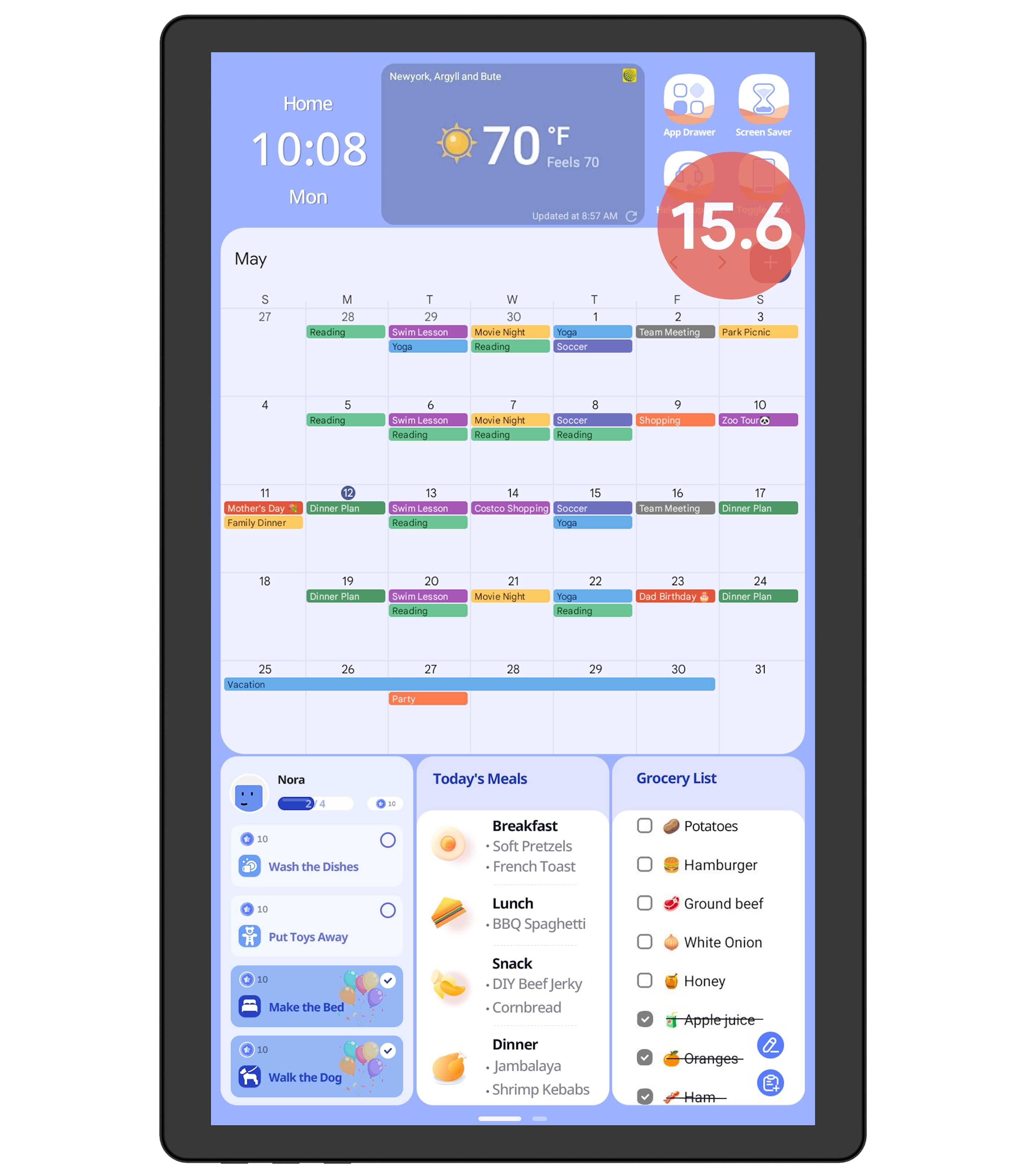 Cozyla 15.6'' Digital Calendar Wall Touch Screen Chore Chart to Do List ...