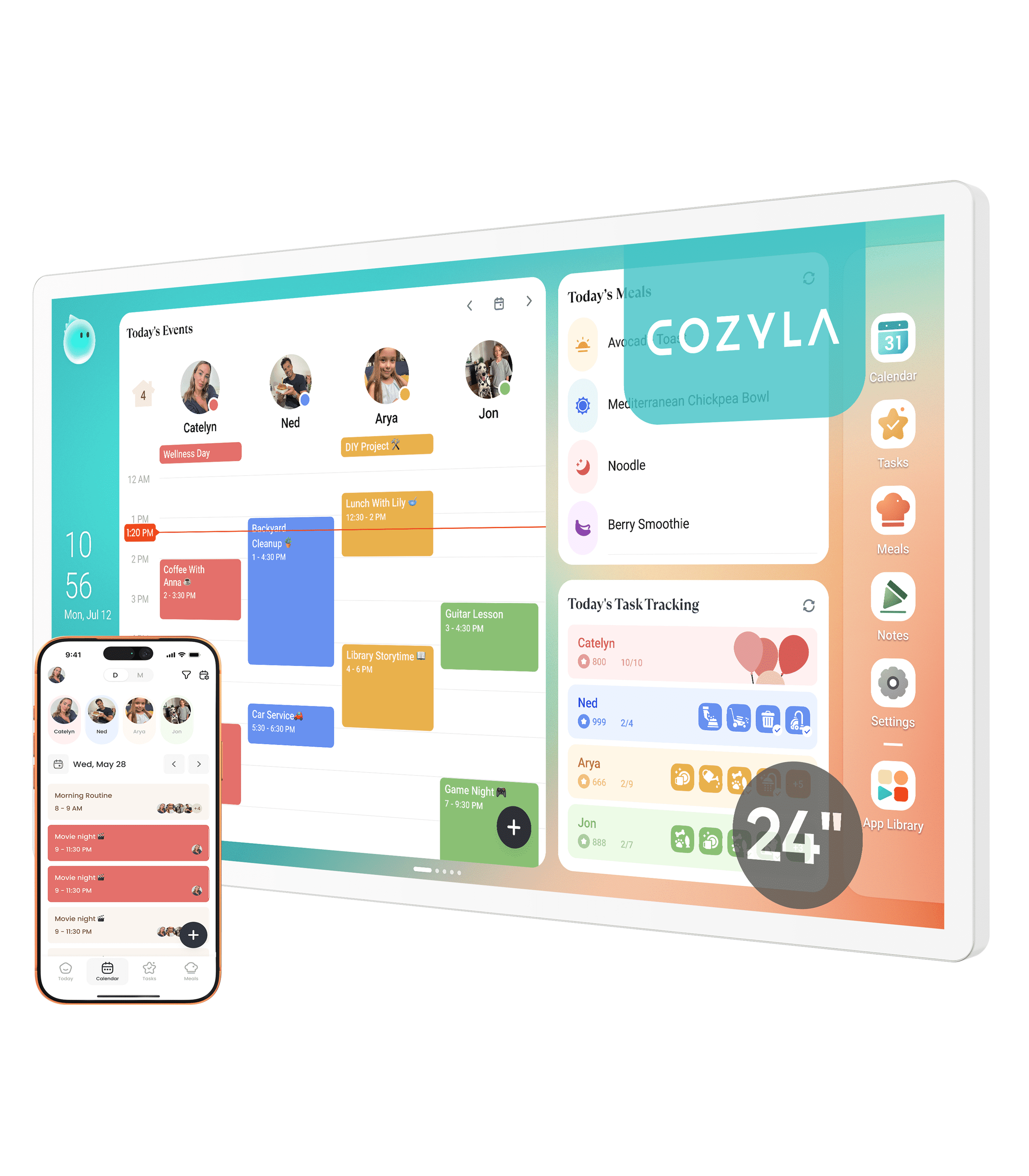 Cozyla Calendar+ 2: 24 inch Digital Wall Calendar Planner Touch Screen ...